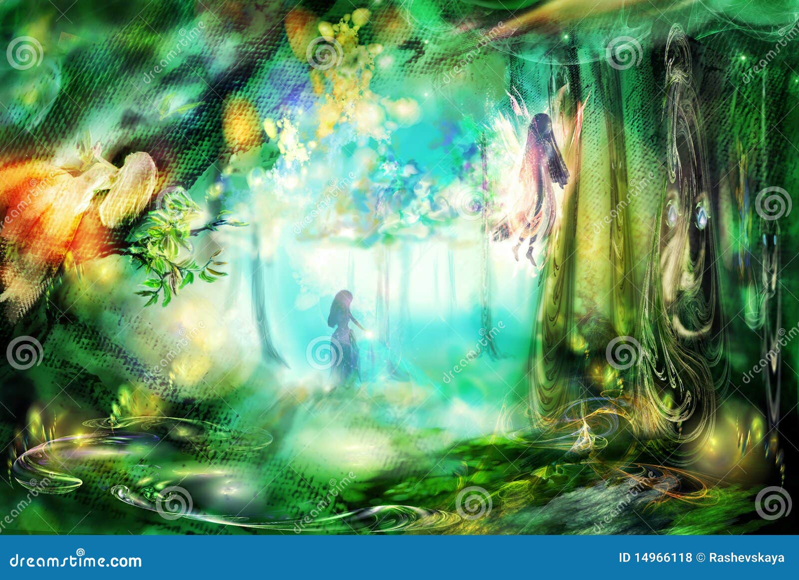 Het magische bos met feeën stock illustratie. Illustration of ...