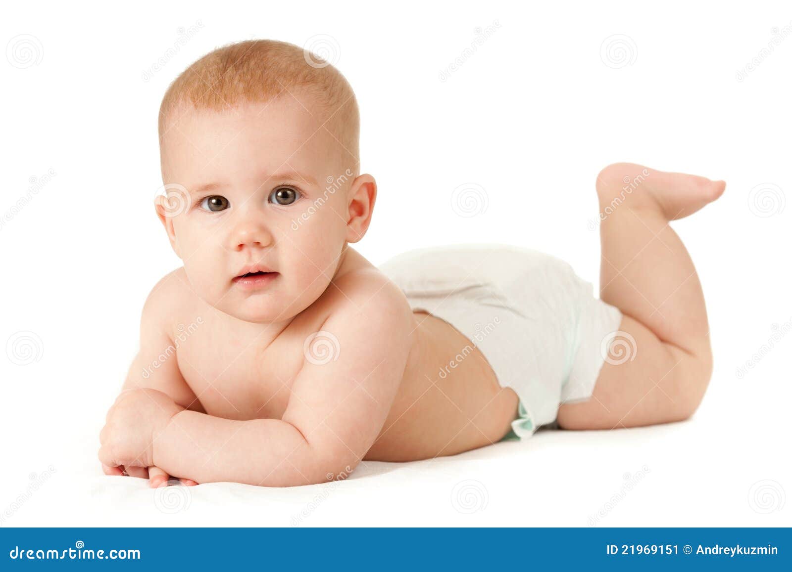 Het Meisje Van De Baby in Luier Het Liggen Stock Afbeelding - Image of ...