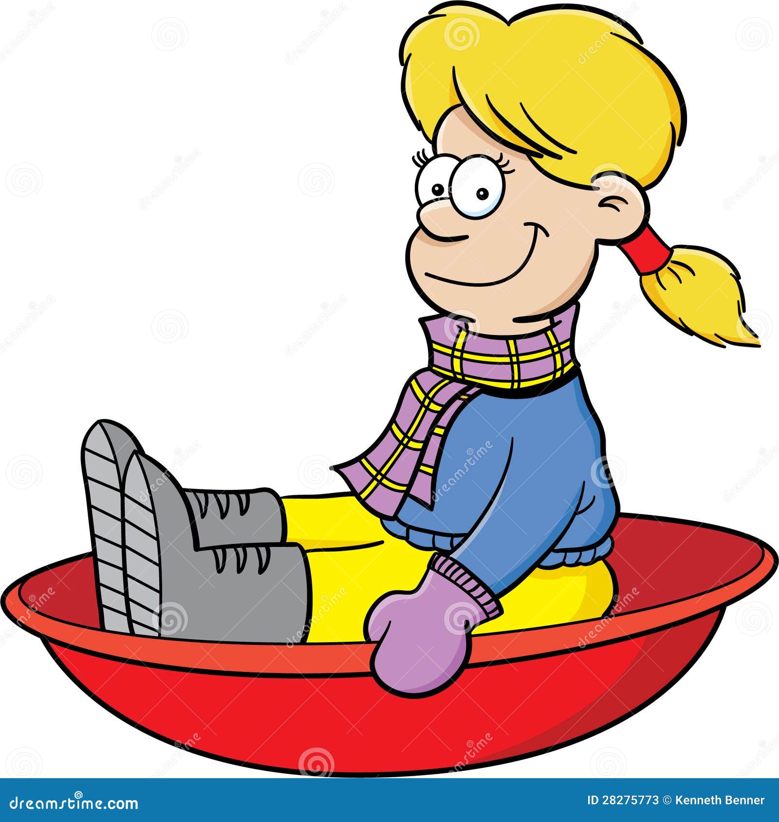 Het Meisje Van Het Beeldverhaal Op Een Slee Vector Illustratie ...