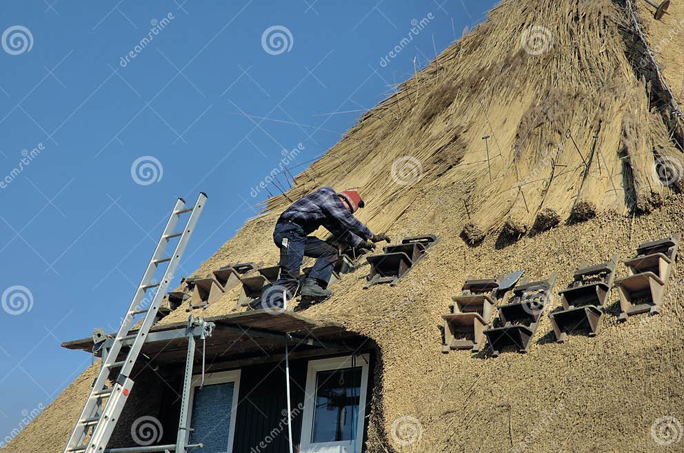 Het Met Stro Bedekken Van Het Dak Stock Afbeelding - Image of ...