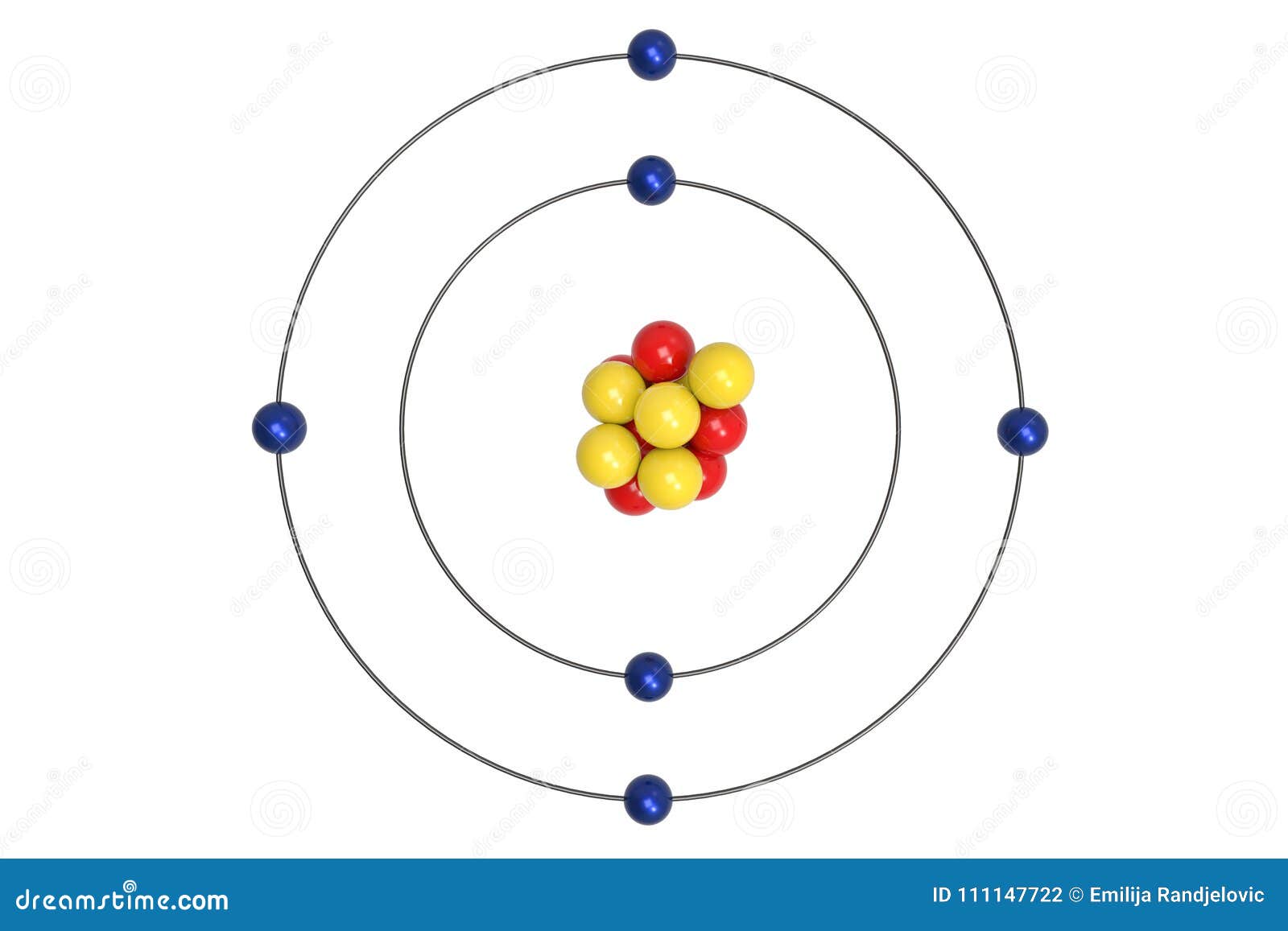 Het Model Van Koolstofatom Bohr Met Proton, Neutron En Elektron Stock ...