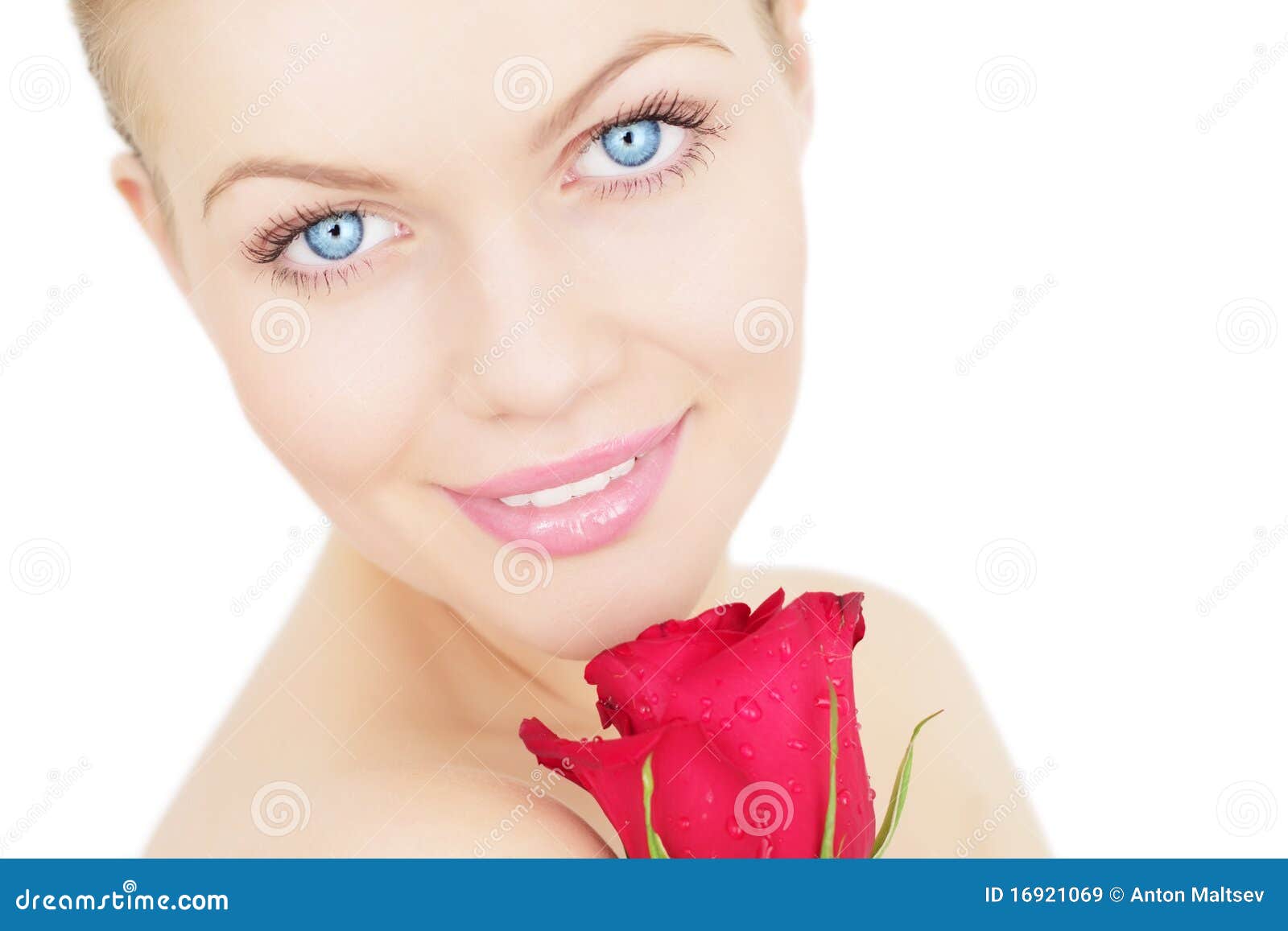 Het Mooie Meisje Met Rood Nam Toe Stock Afbeelding - Image of vreugde ...