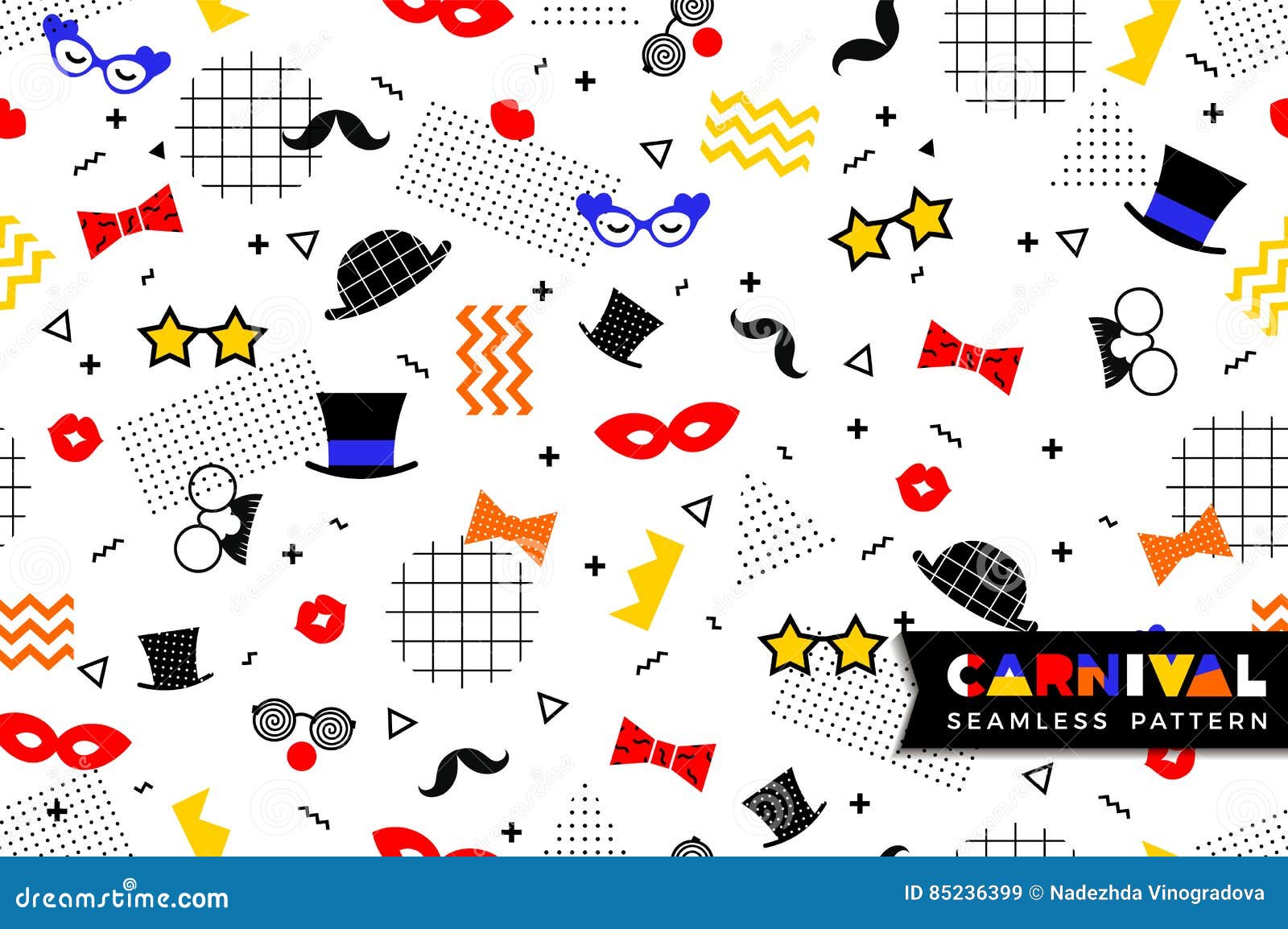 Het Naadloze Patroon Van Carnaval in De Stijl Van Memphis Vector ...