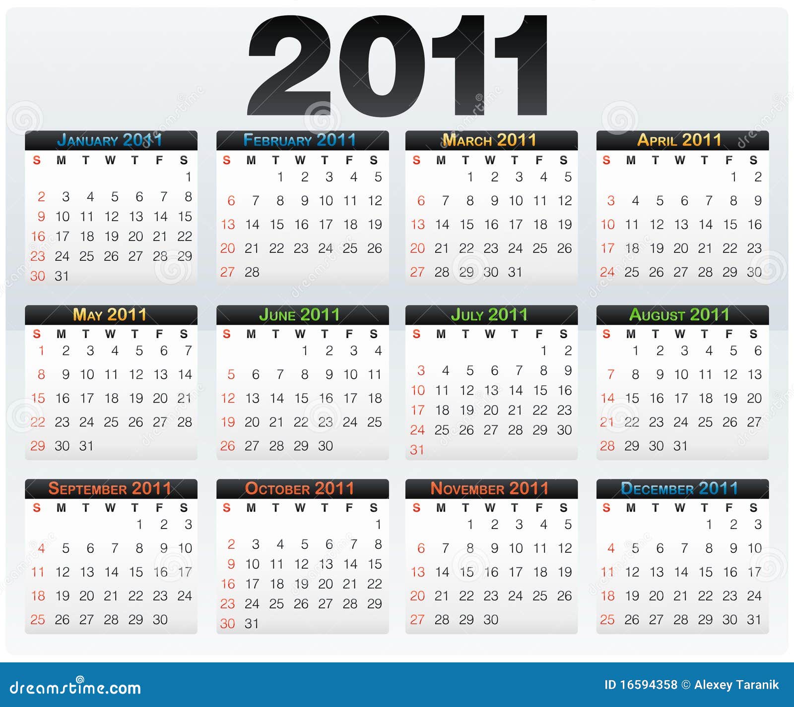 Het Net 2011 Jaar Het Engels Van De Kalender Vector Illustratie ...