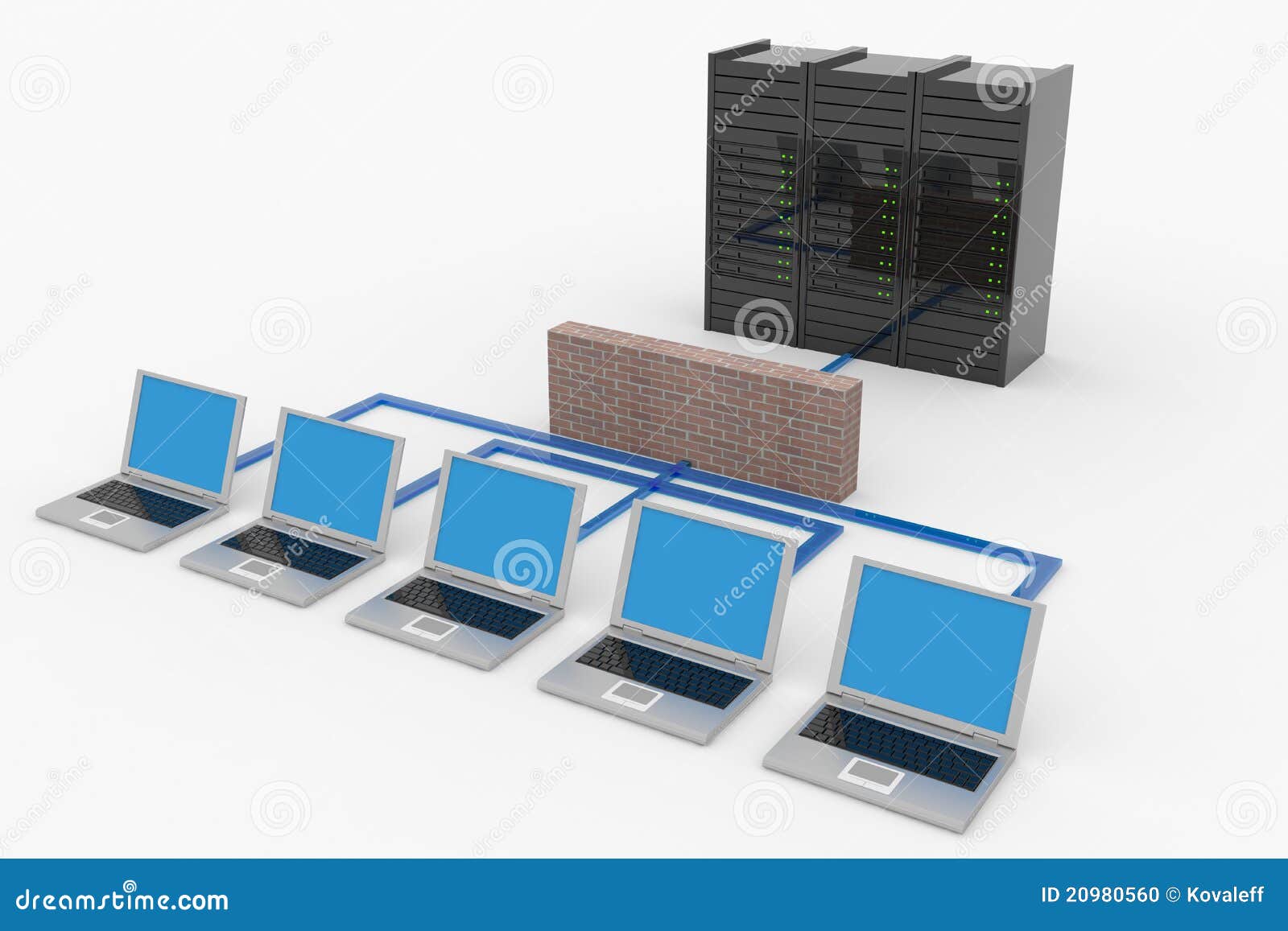 Het Netwerk Van De Computer Met Server En Firewall Stock Illustratie ...