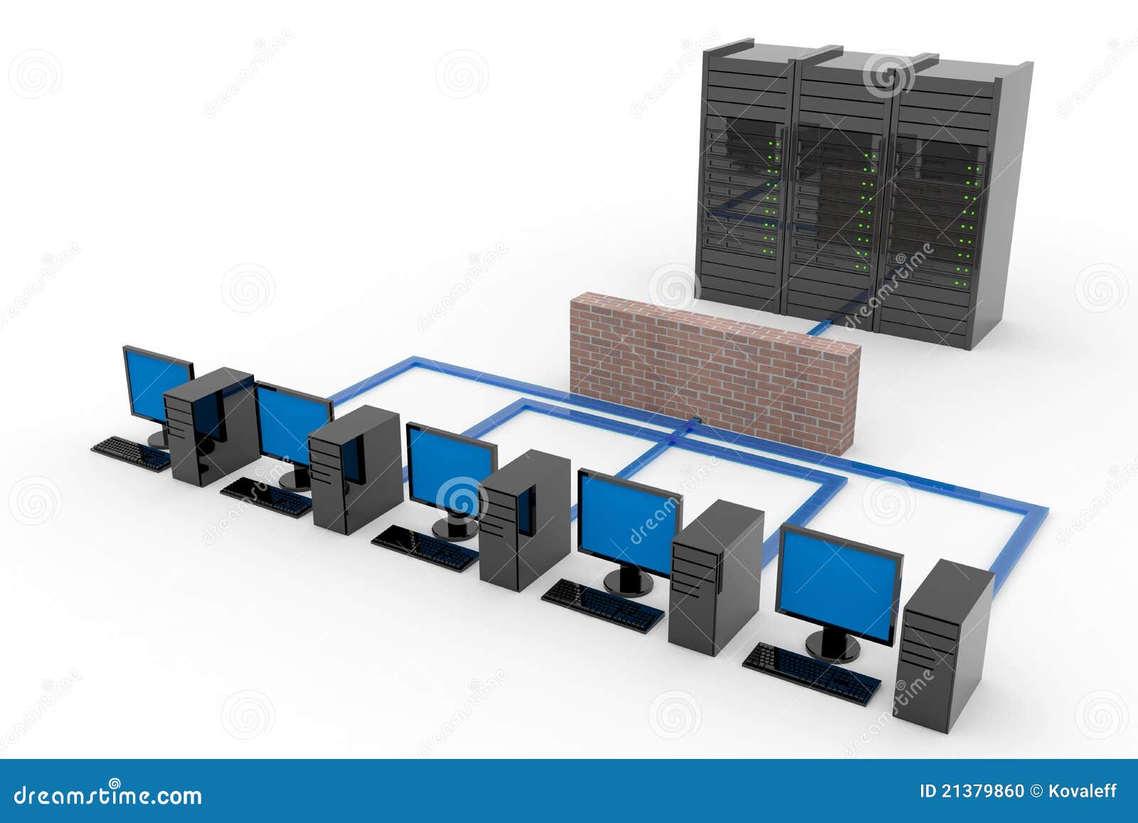 Het Netwerk Van De Computer Met Server En Firewall Stock Illustratie ...