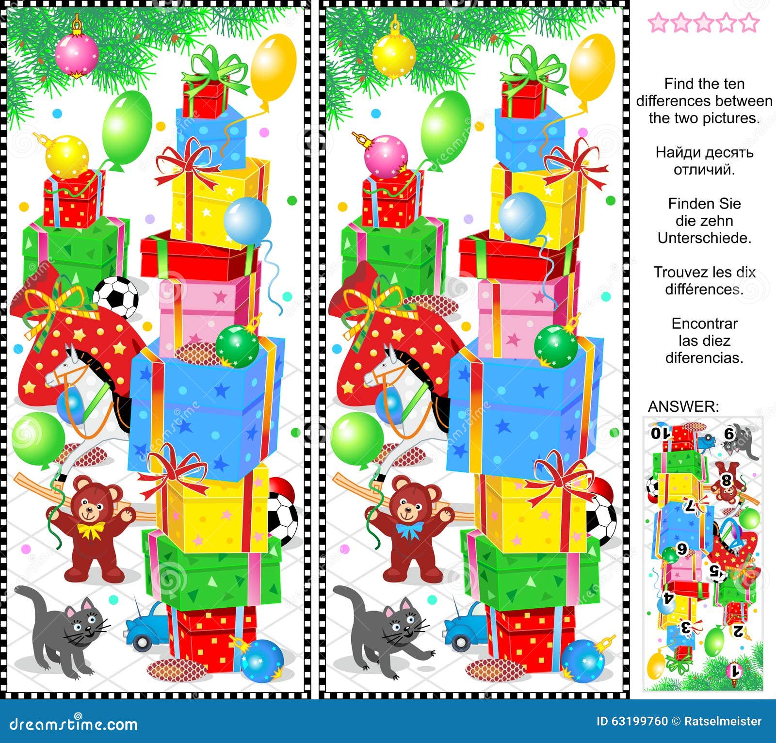 Het Nieuwjaar of Kerstmis Vindt Het Raadsel Van Het Verschillenbeeld ...