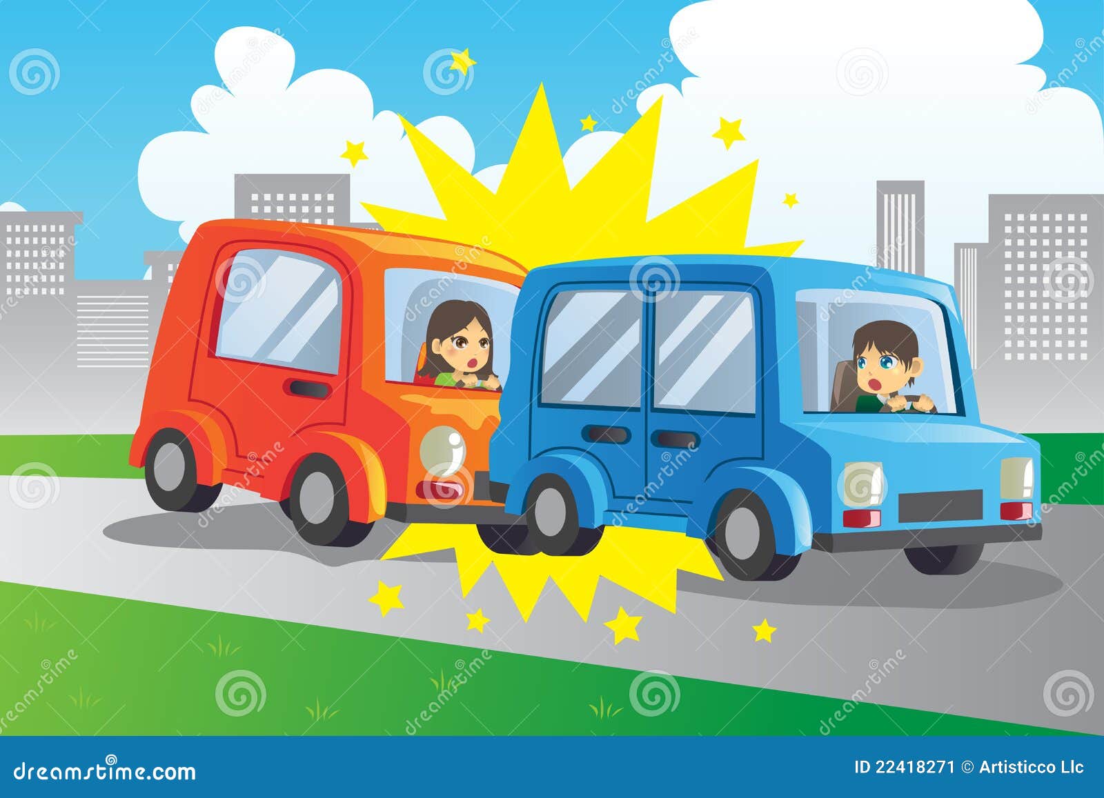 Het ongeval van de auto vector illustratie. Illustration of tekening ...