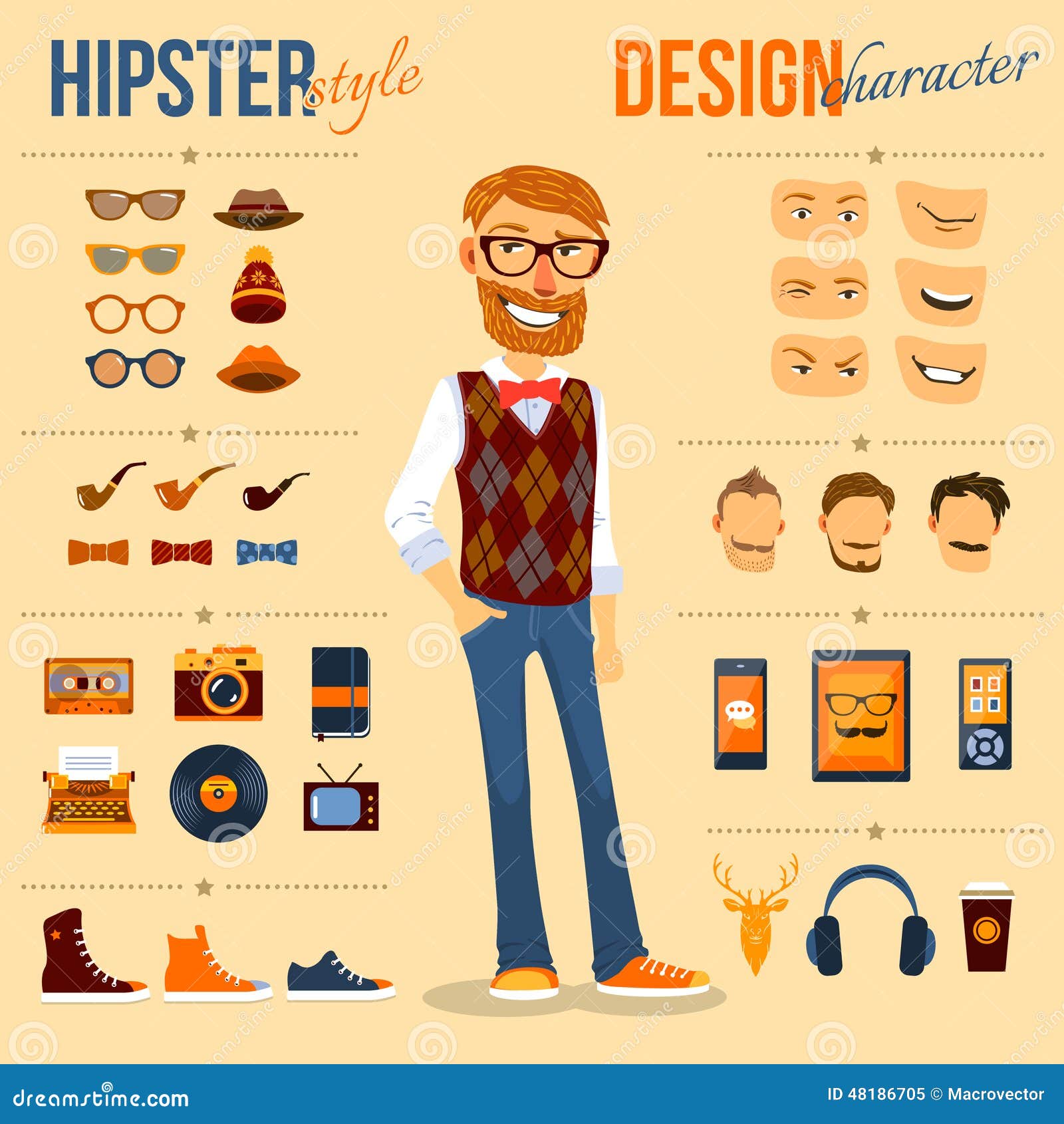 Het Pak Van Het Hipsterkarakter Vector Illustratie - Illustration of ...