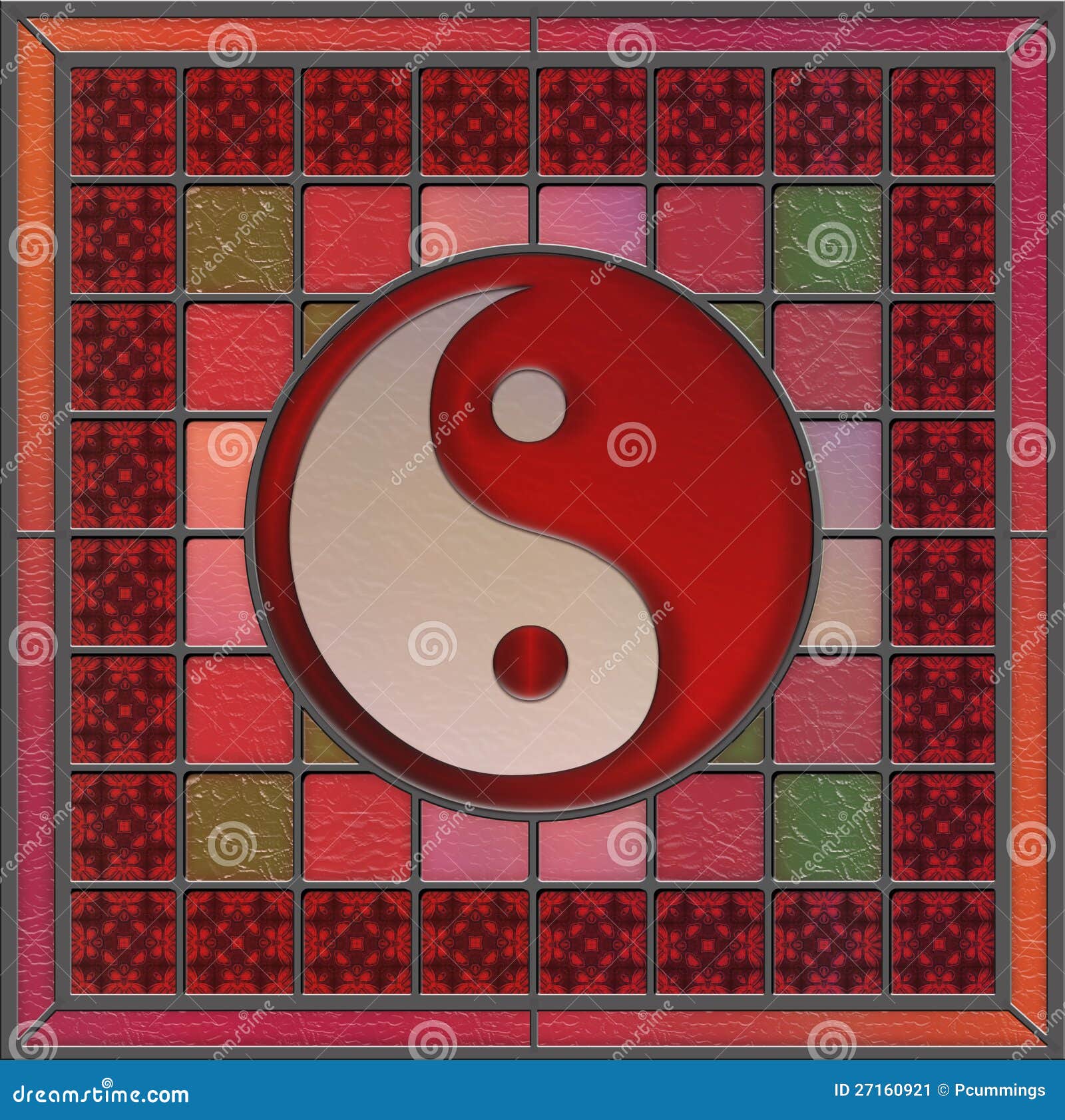 Het Paneel Van Het Gebrandschilderd Glas Met Yin Yang Centrum Stock ...