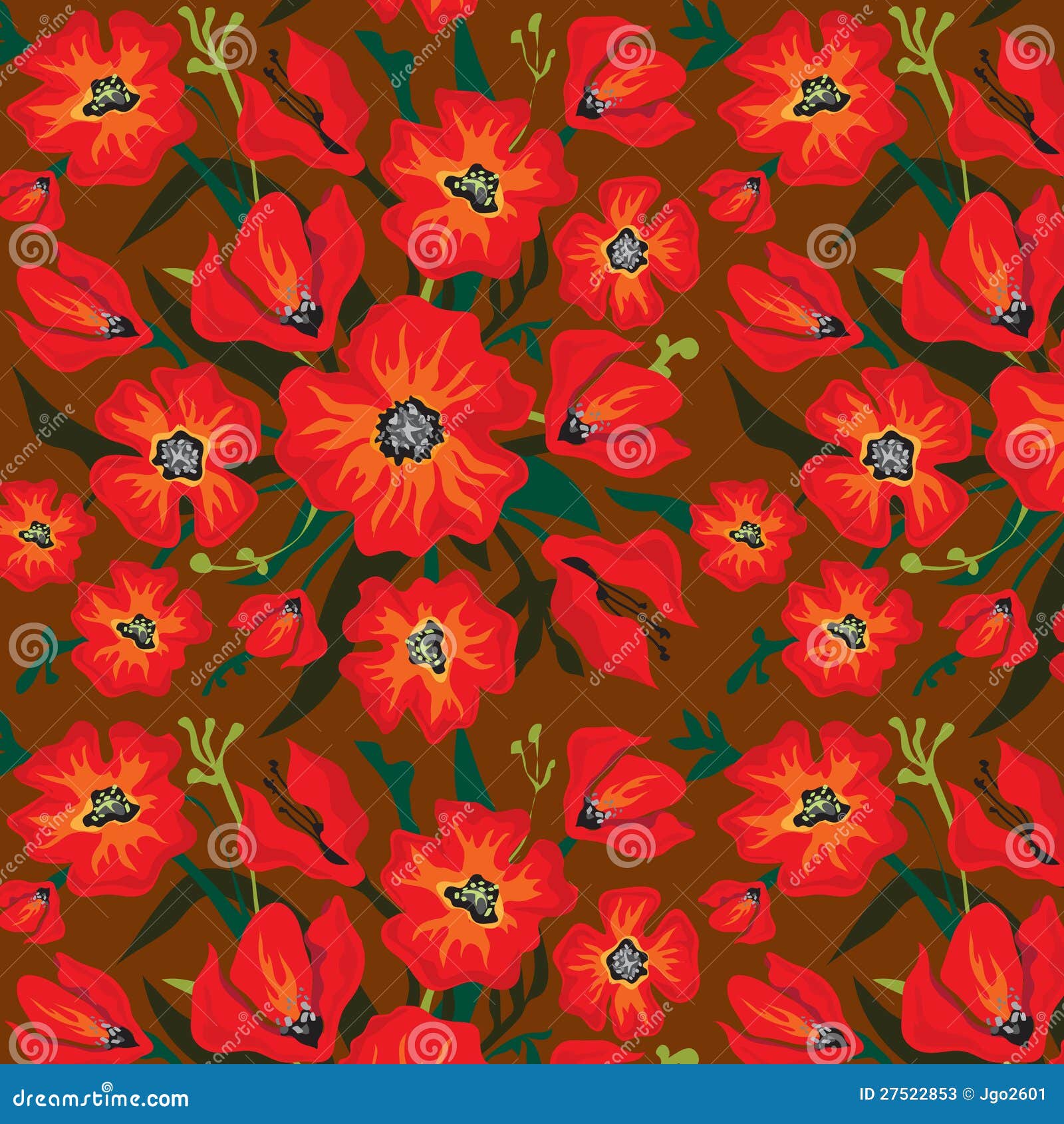 Het Patroon Van De Bloem Met Papavers Vector Illustratie - Illustration ...