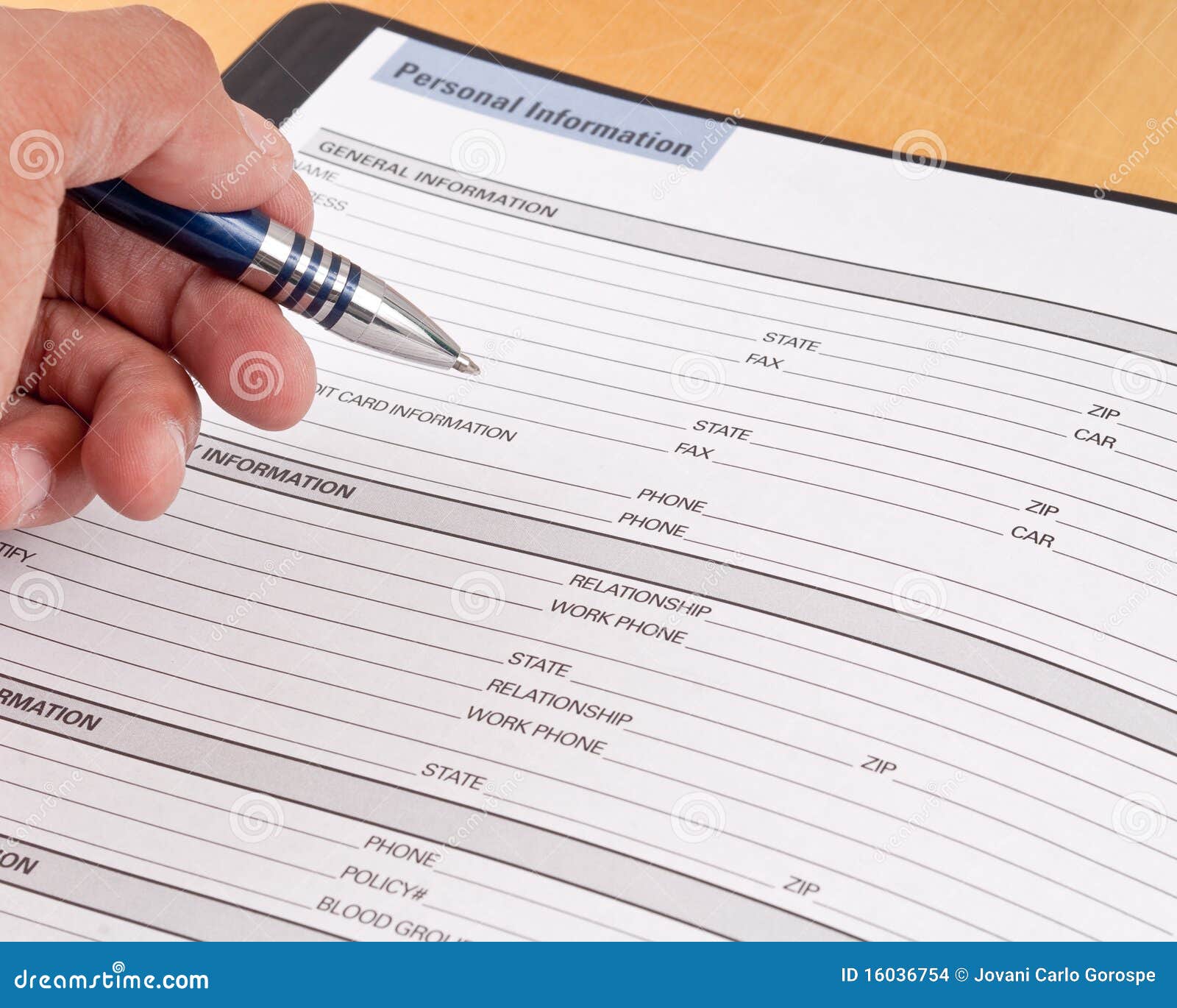 Het Persoonlijke Blad Van De Verwijzing Van De Informatie Stock Foto ...