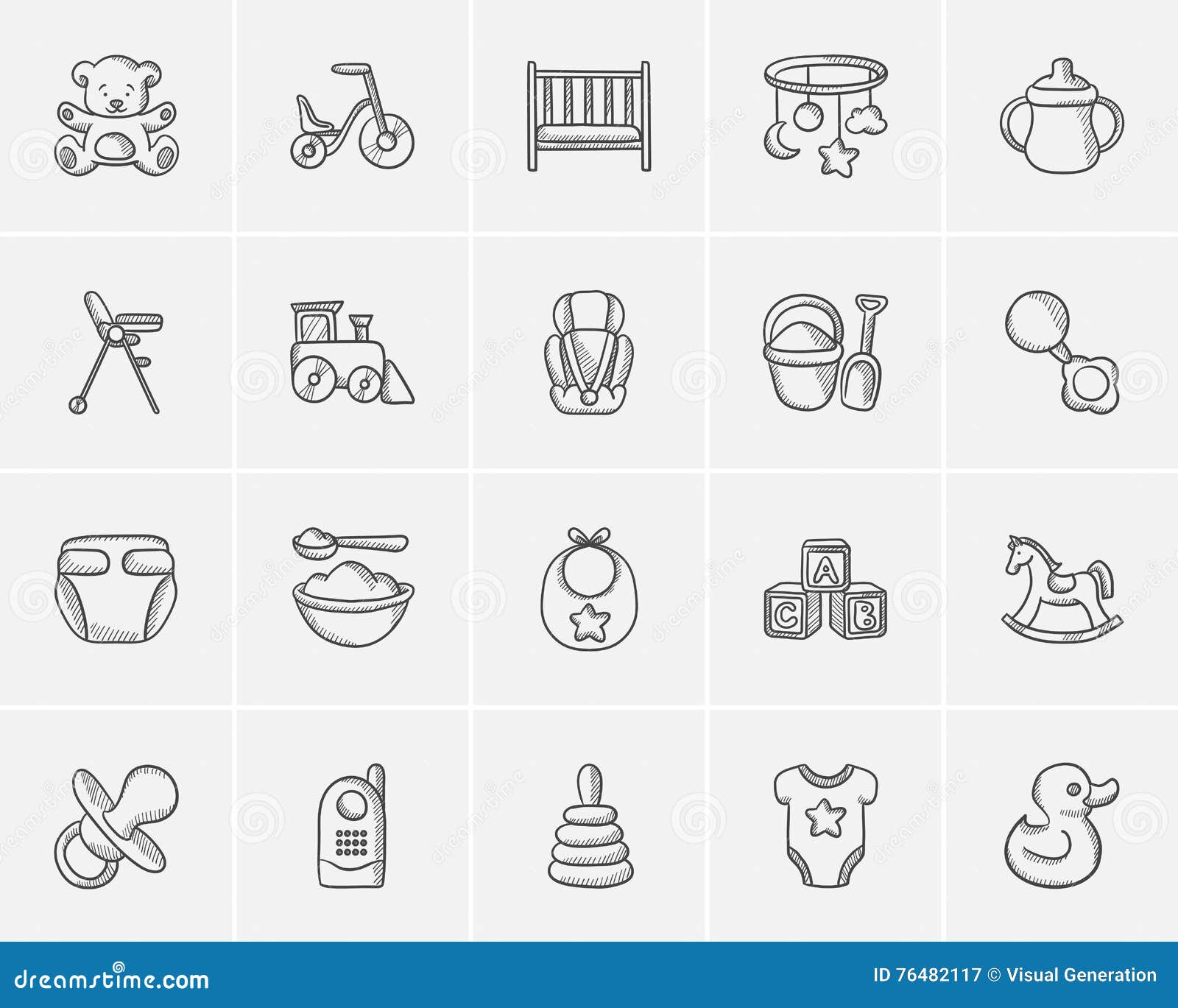 Het Pictogramreeks Van De Jonge Geitjesschets Vector Illustratie ...