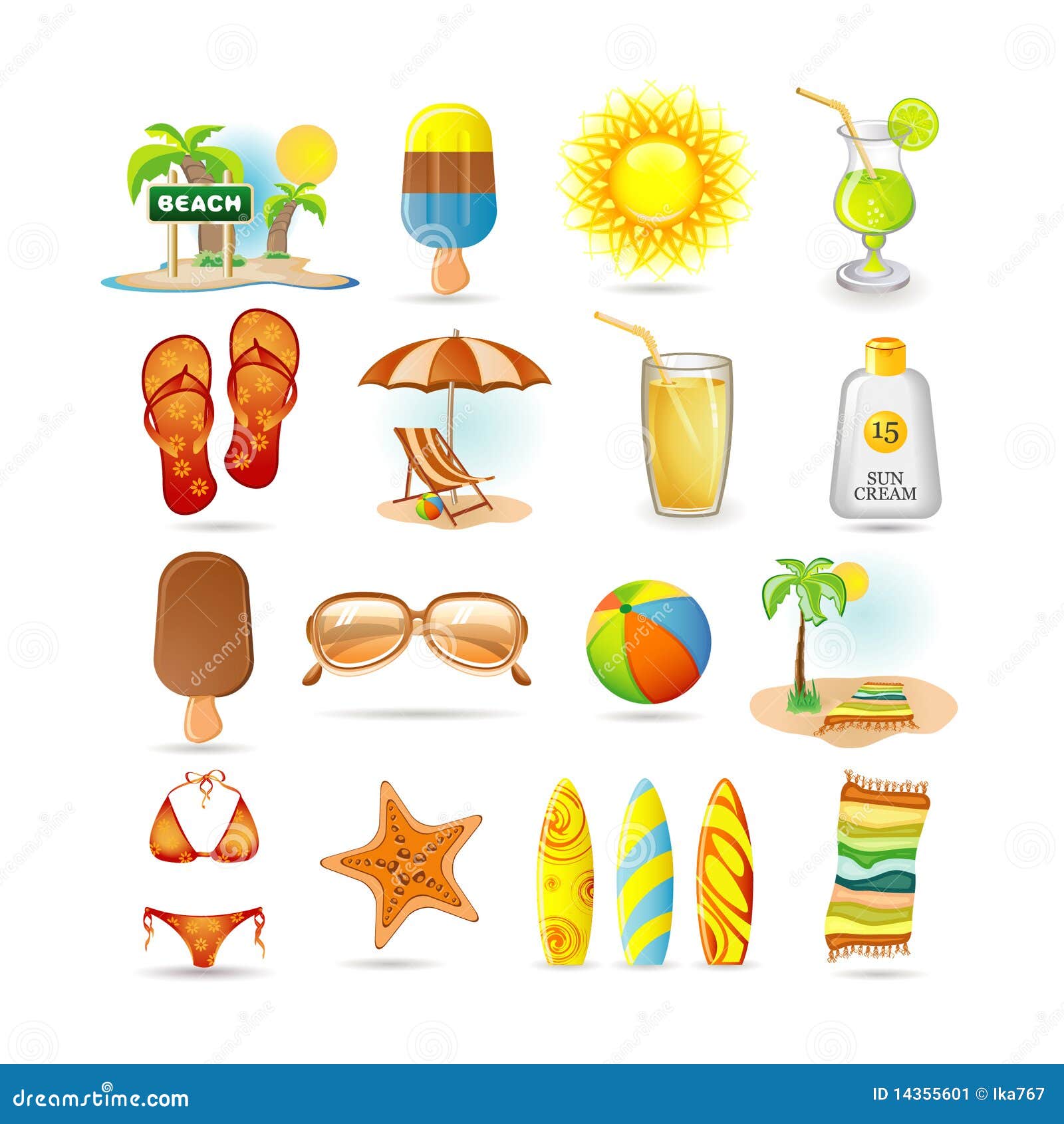 Het Pictogramreeks Van Het Strand Vector Illustratie - Illustration of ...