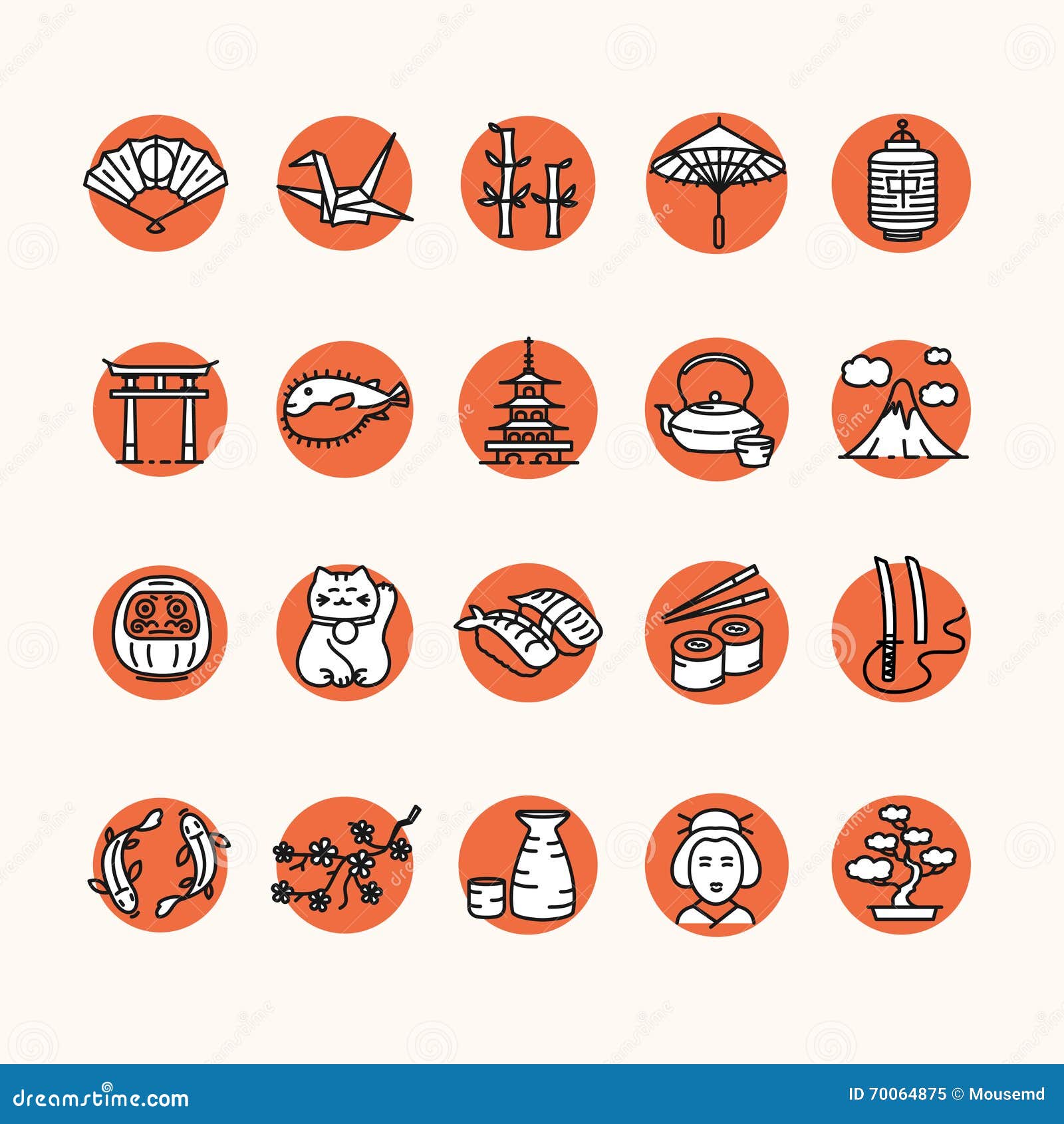Het Pictogramreeks Van Japan Vector Vector Illustratie - Illustration ...