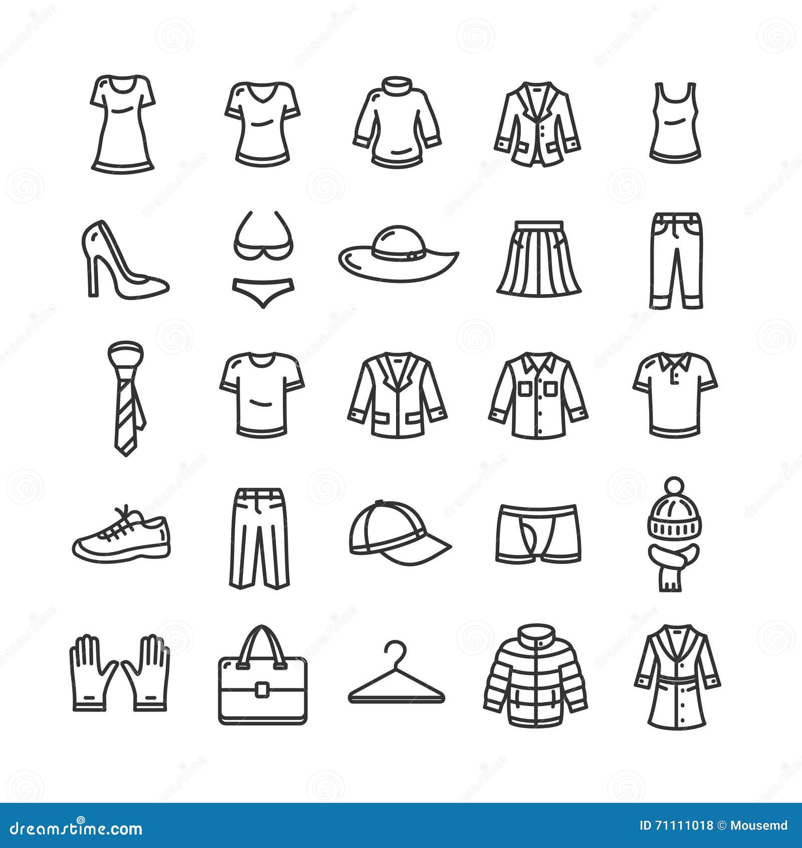 Het Pictogramreeks Van Kleren Vector Vector Illustratie - Illustration ...