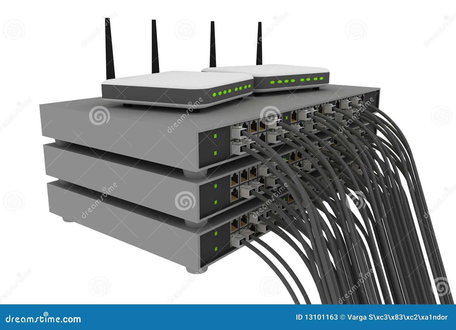Het Rek Van De Schakelaar Met Kabels En Routers Stock Illustratie ...