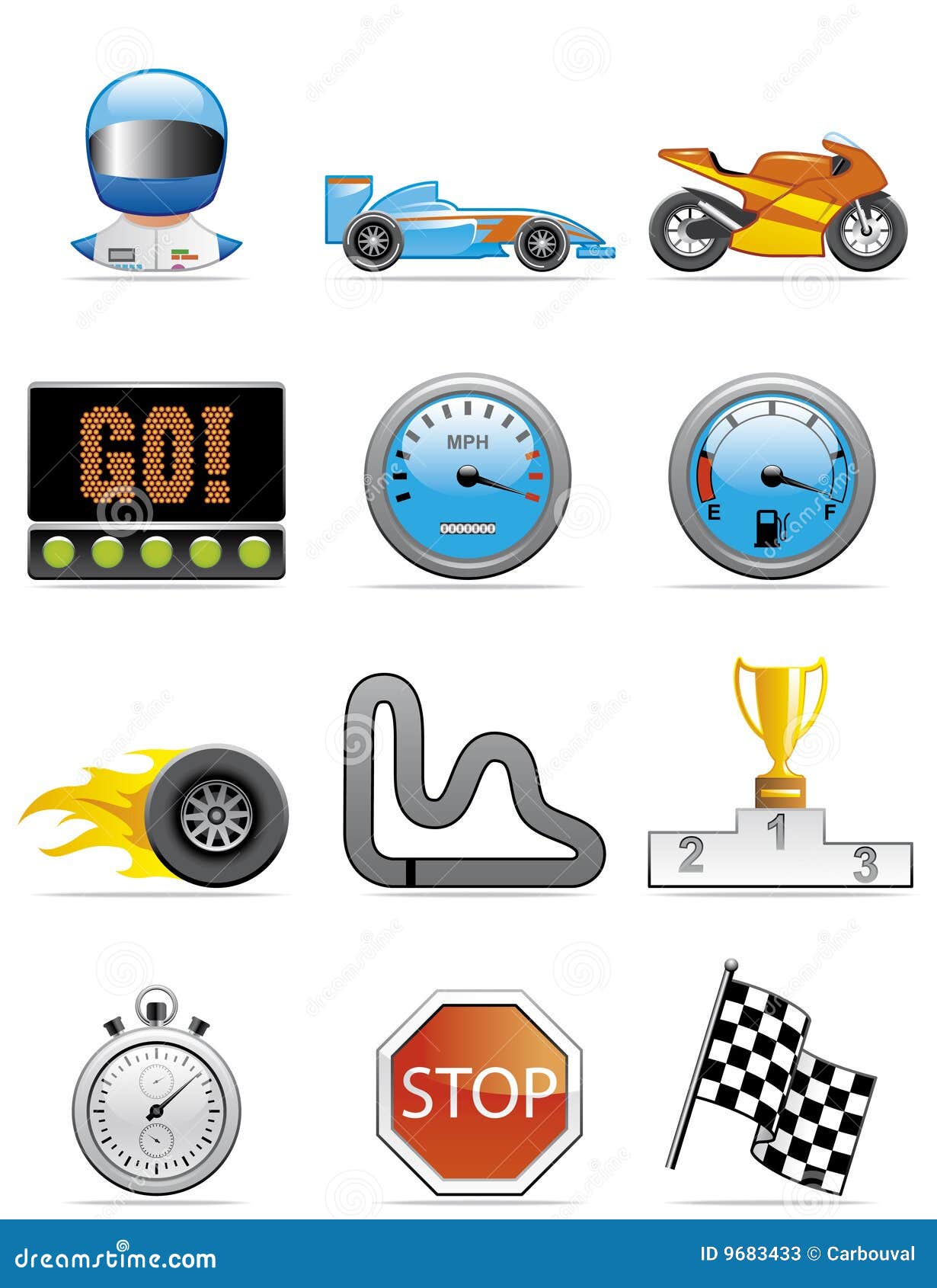 Het Rennen Van De Motor Pictogrammen Vector Illustratie - Illustration ...