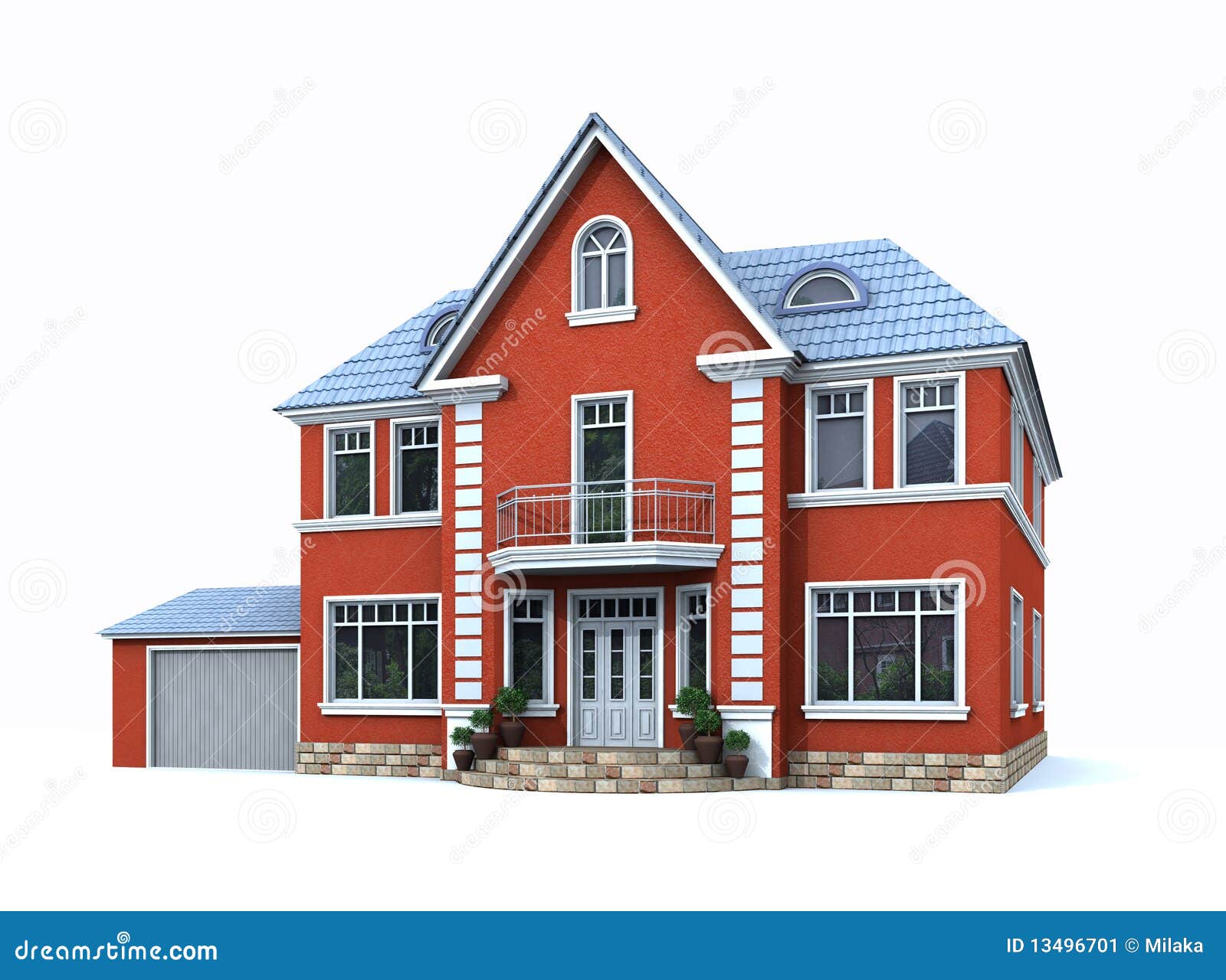 Het rode huis met garage stock illustratie. Illustration of ...