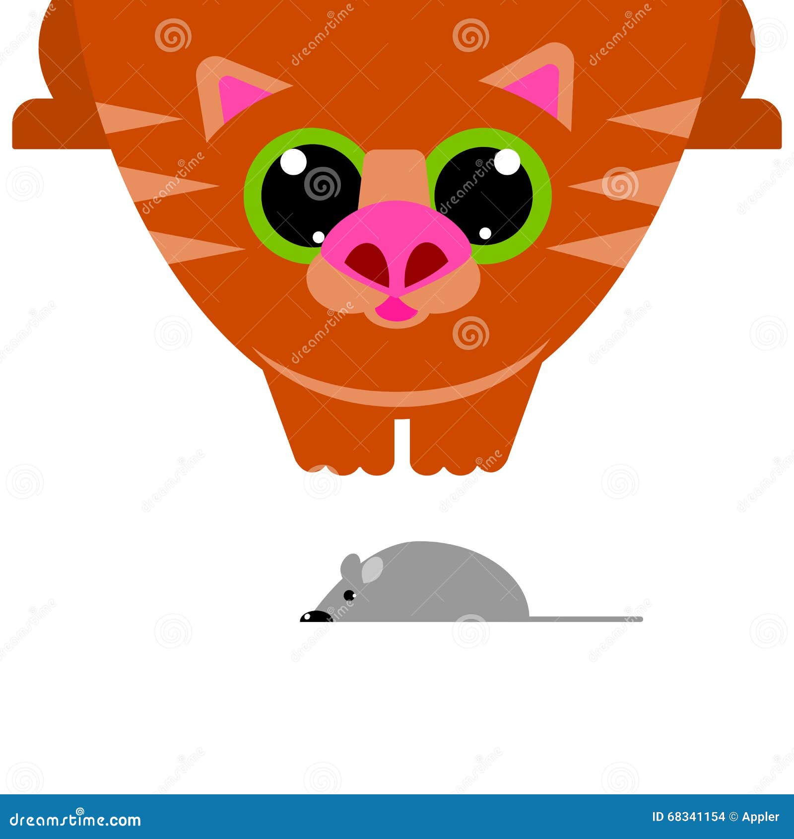 Het Rode Kat Spelen Met Grijze Muis Vector Illustratie - Illustration ...