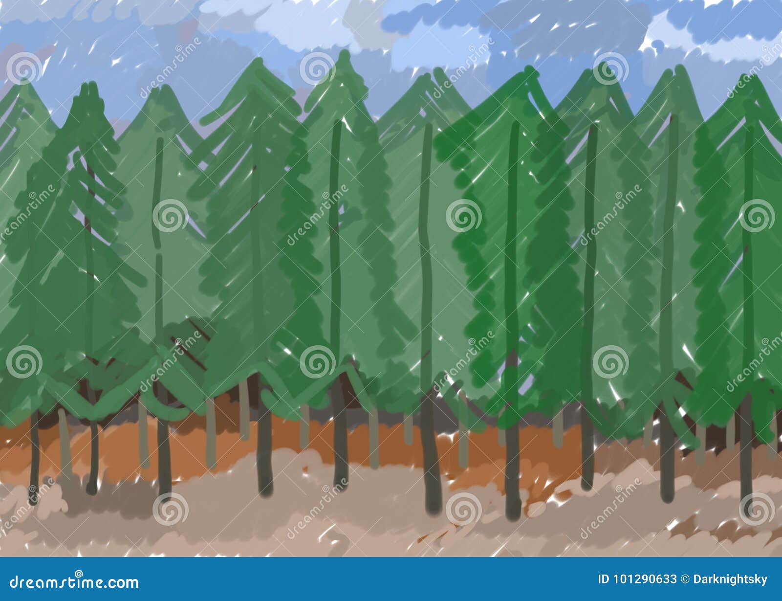 Het Schilderen Van Een Spar Bos Horizontale Verschillende Gebieden ...