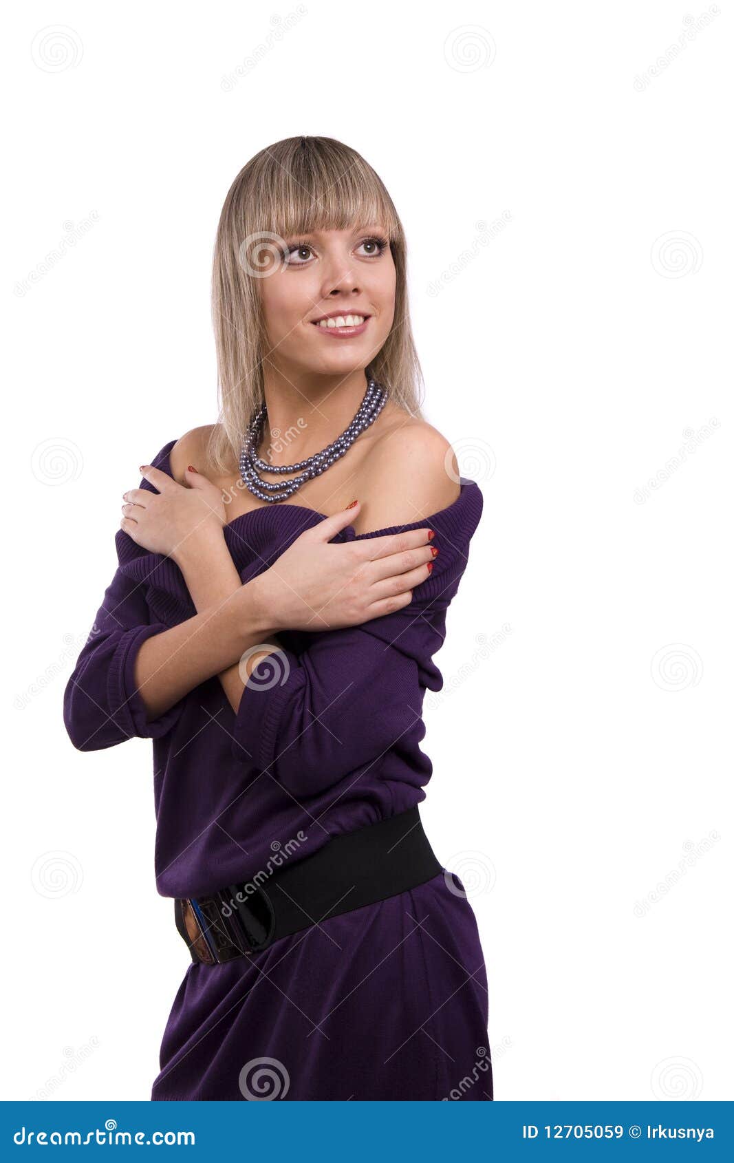 Het Schitterende Model in Violette Kleding Bevindt Zich Stock ...