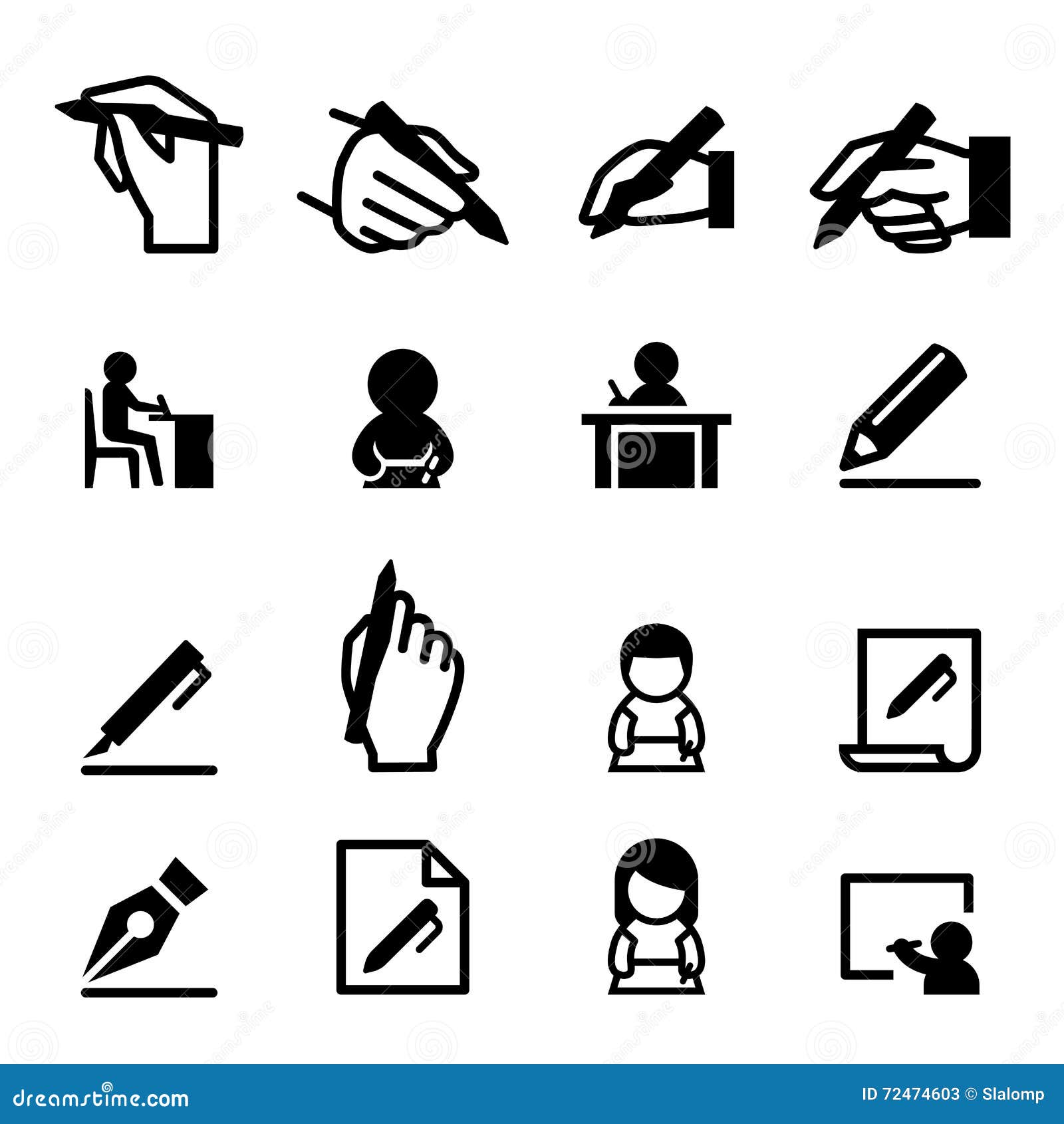 Het Schrijven Pictogramreeks Stock Illustratie - Illustration of ...