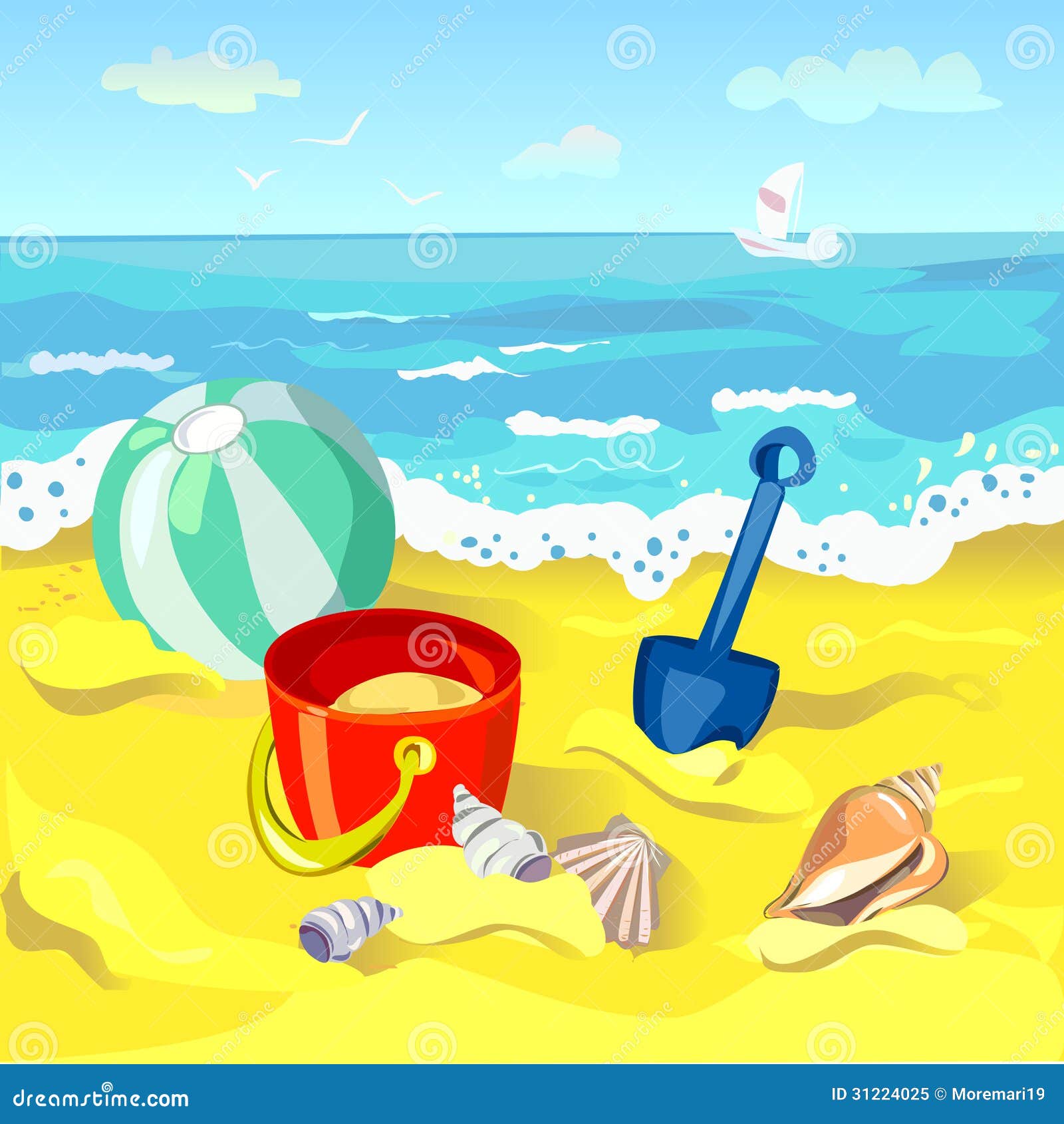 Het Speelgoed Van Kinderen Op Het Strand Vector Illustratie ...