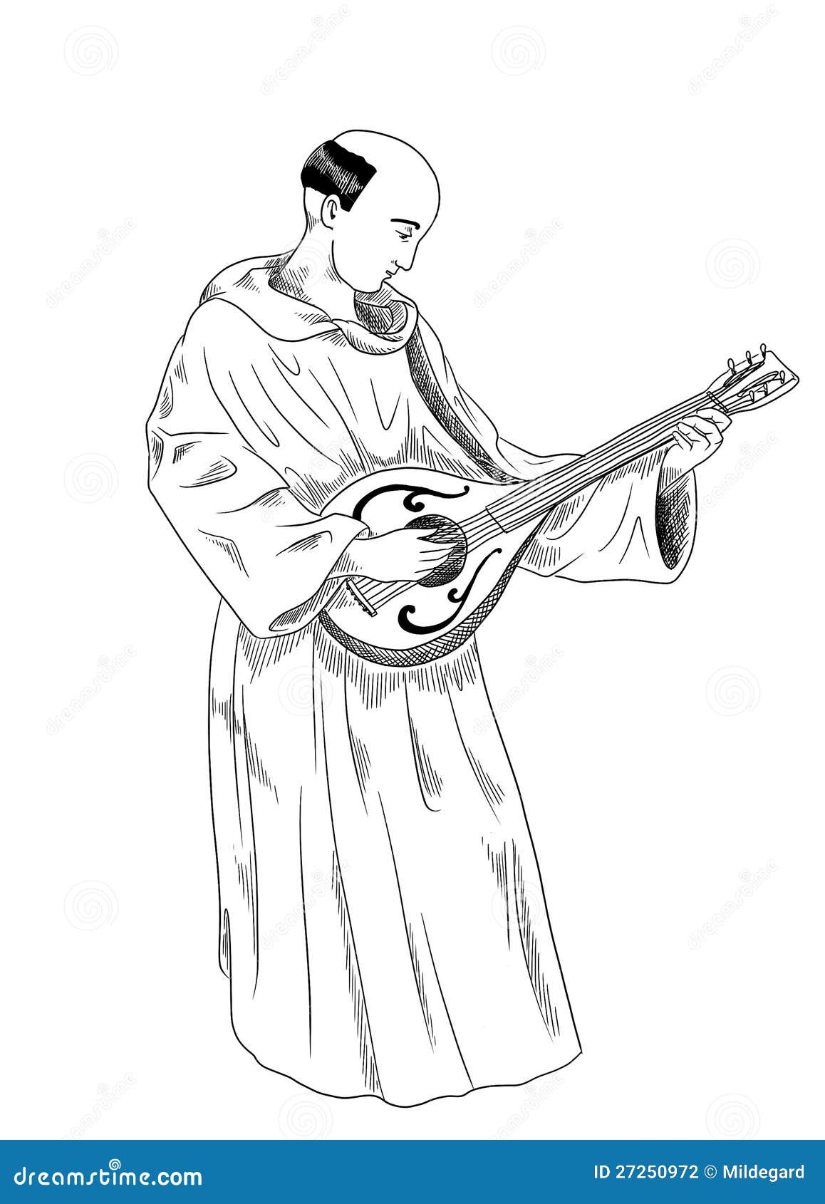 Het Spelen Van De Monnik Luit Stock Illustratie - Illustration of ...