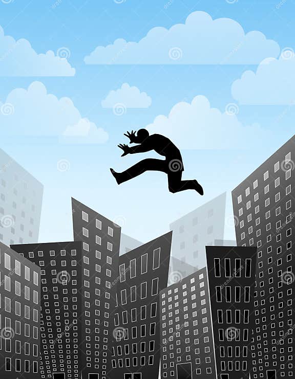 Het Springen Over Lange Gebouwen Stock Illustratie - Illustration of ...