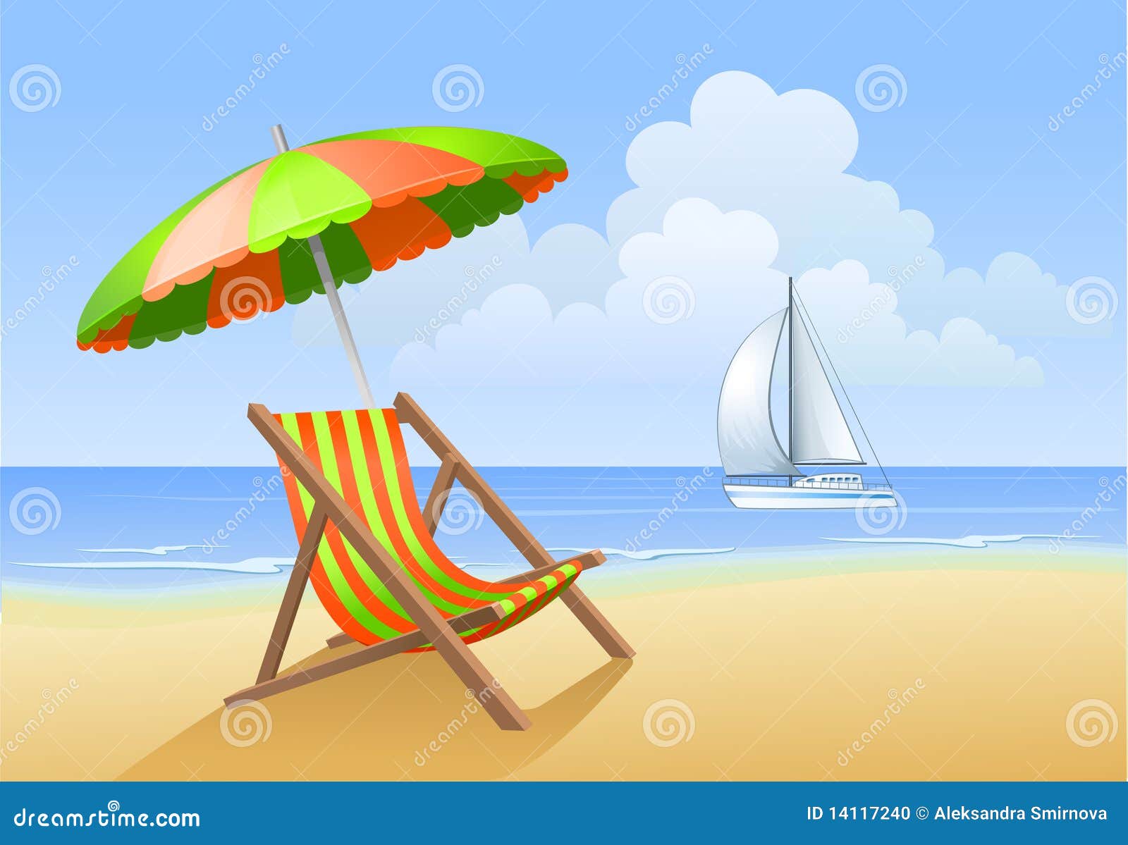 Het strand van de zomer vector illustratie. Illustration of horizon ...