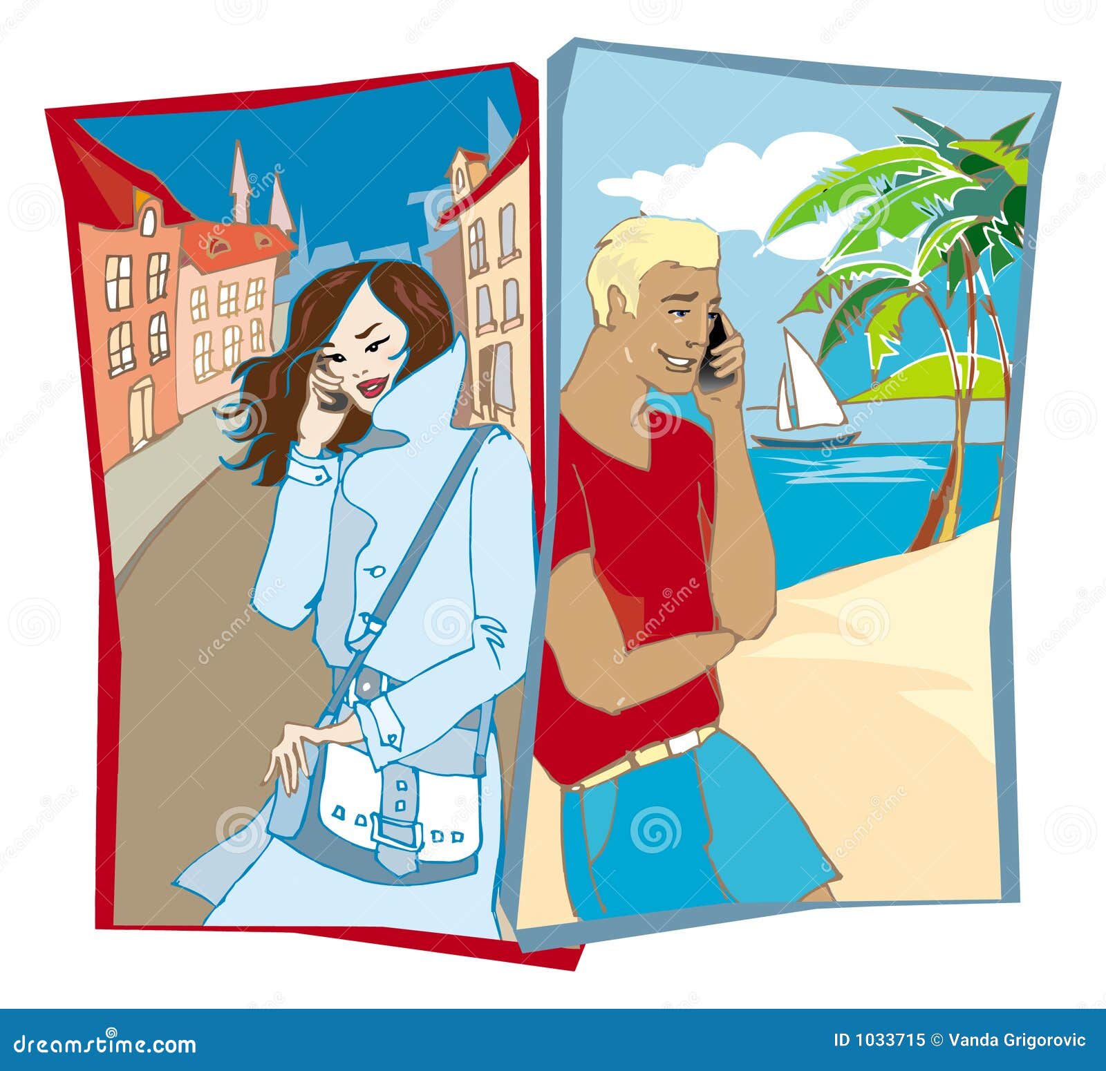 Het telefoneren van paar vector illustratie. Illustration of liefde ...