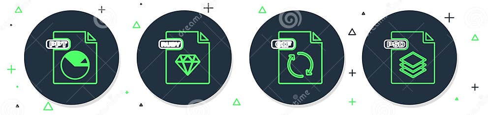 Het Vastgestelde Lijn Ruby Van Het Dossierdocument Gif Ppt En Psd Pictogram. Vector Vector ...