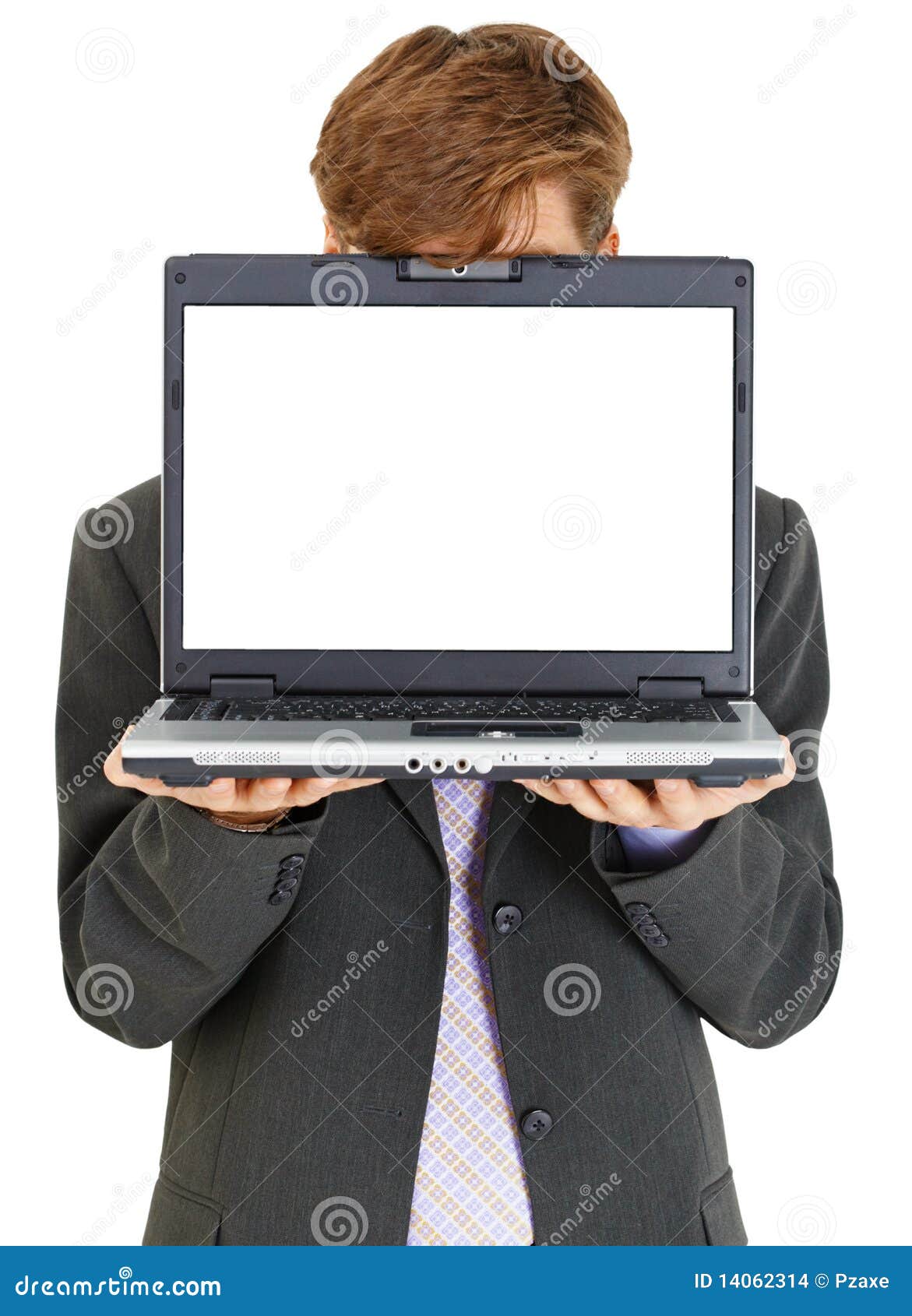 Het Verbergen Van De Zakenman Achter Het Computerscherm Stock Foto ...