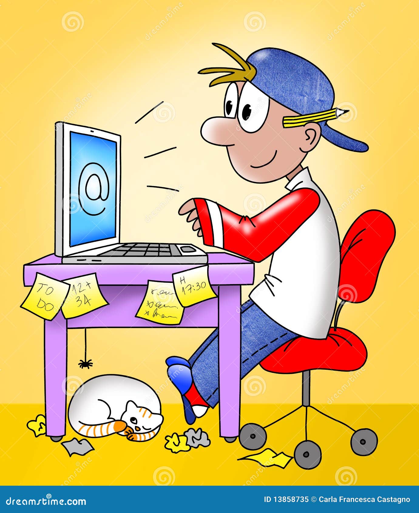 Het werken aan computer vector illustratie. Illustration of werk - 13858735