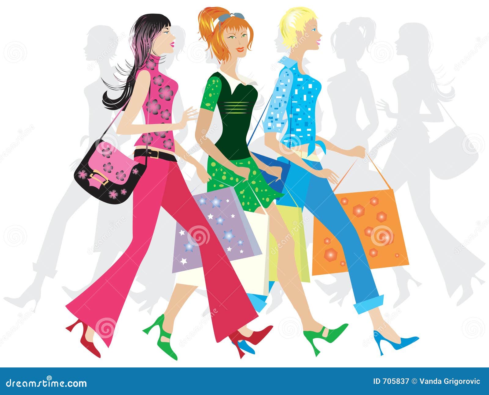 Het winkelen van meisjes vector illustratie. Illustration of ...