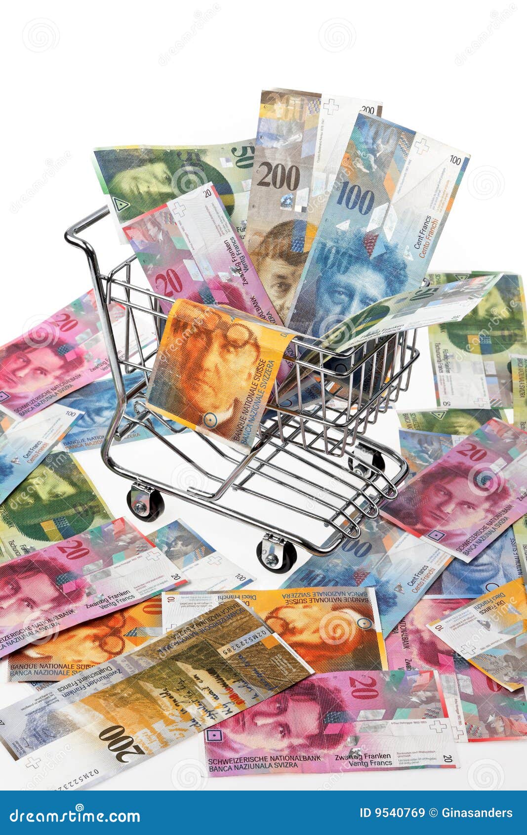 Het Zwitserse Geld Van De Frank Met Het Winkelen Mand Stock Afbeelding ...