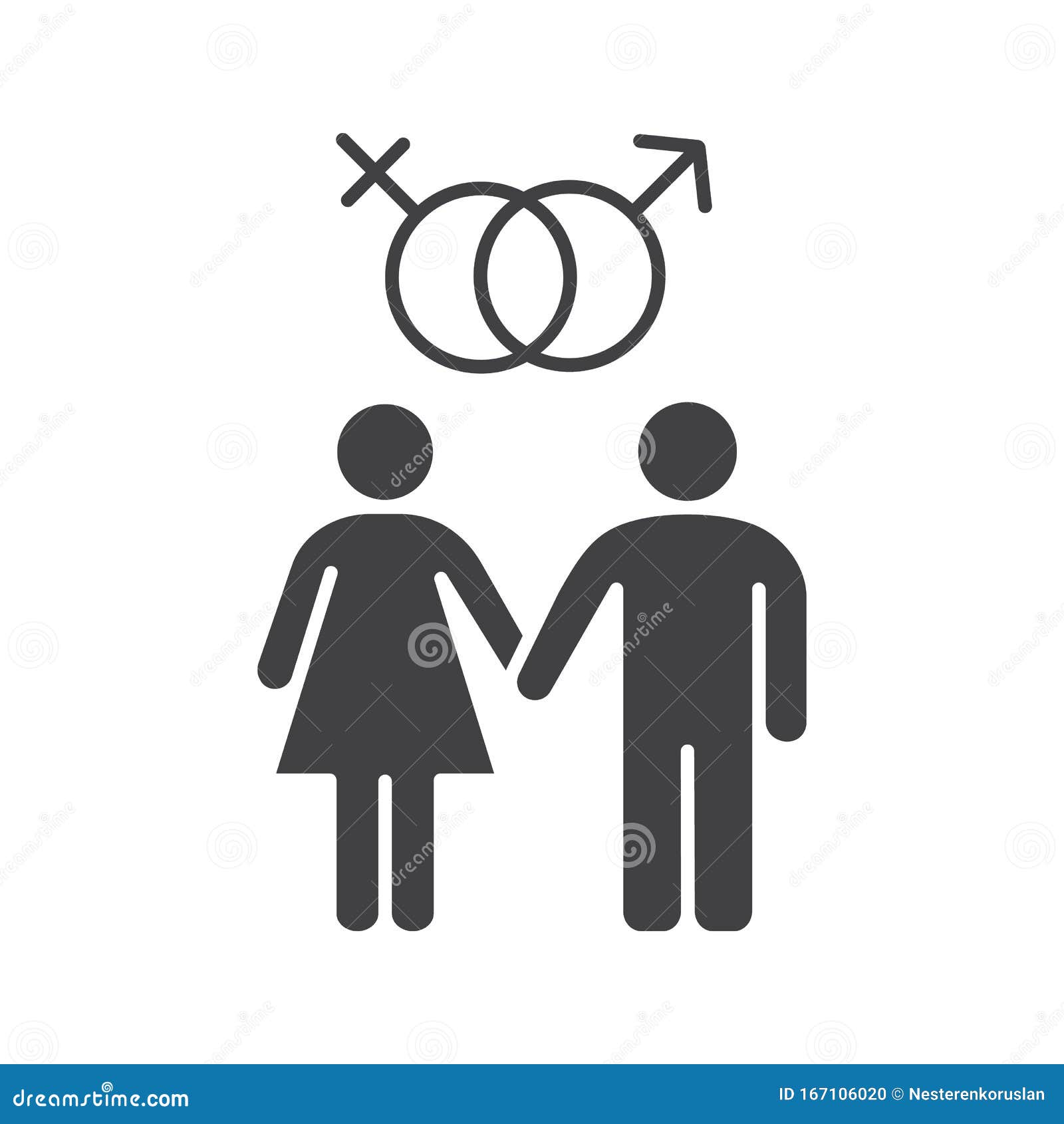 Heterosexual Couple Of Man And Woman Is Walking And Thinking Vector Cartoon Stick Figure