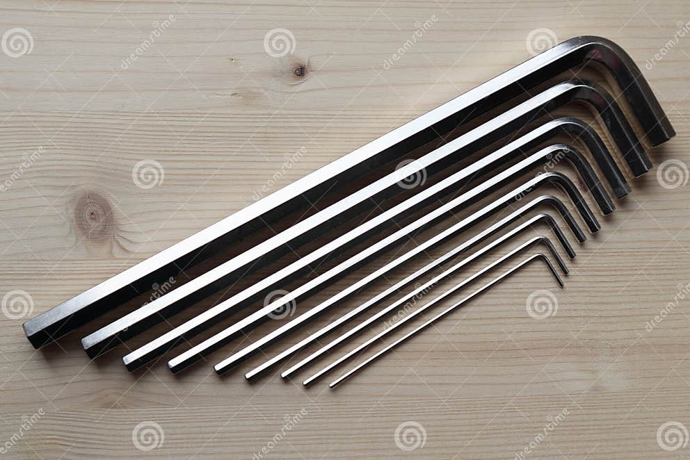Hex keys on the workbench stock image. Image of silver - 211170363