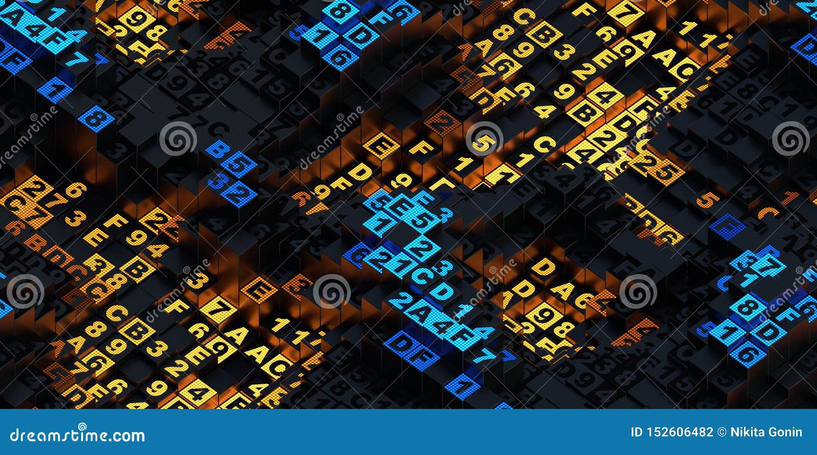 HEX Programming Code on Cubes 3D Rendering Stock Illustration ...