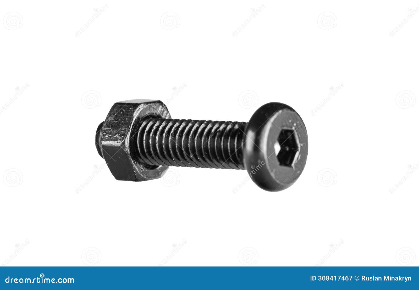 Hex Socket Head with Nut in Black Color on Isolated White Background ...