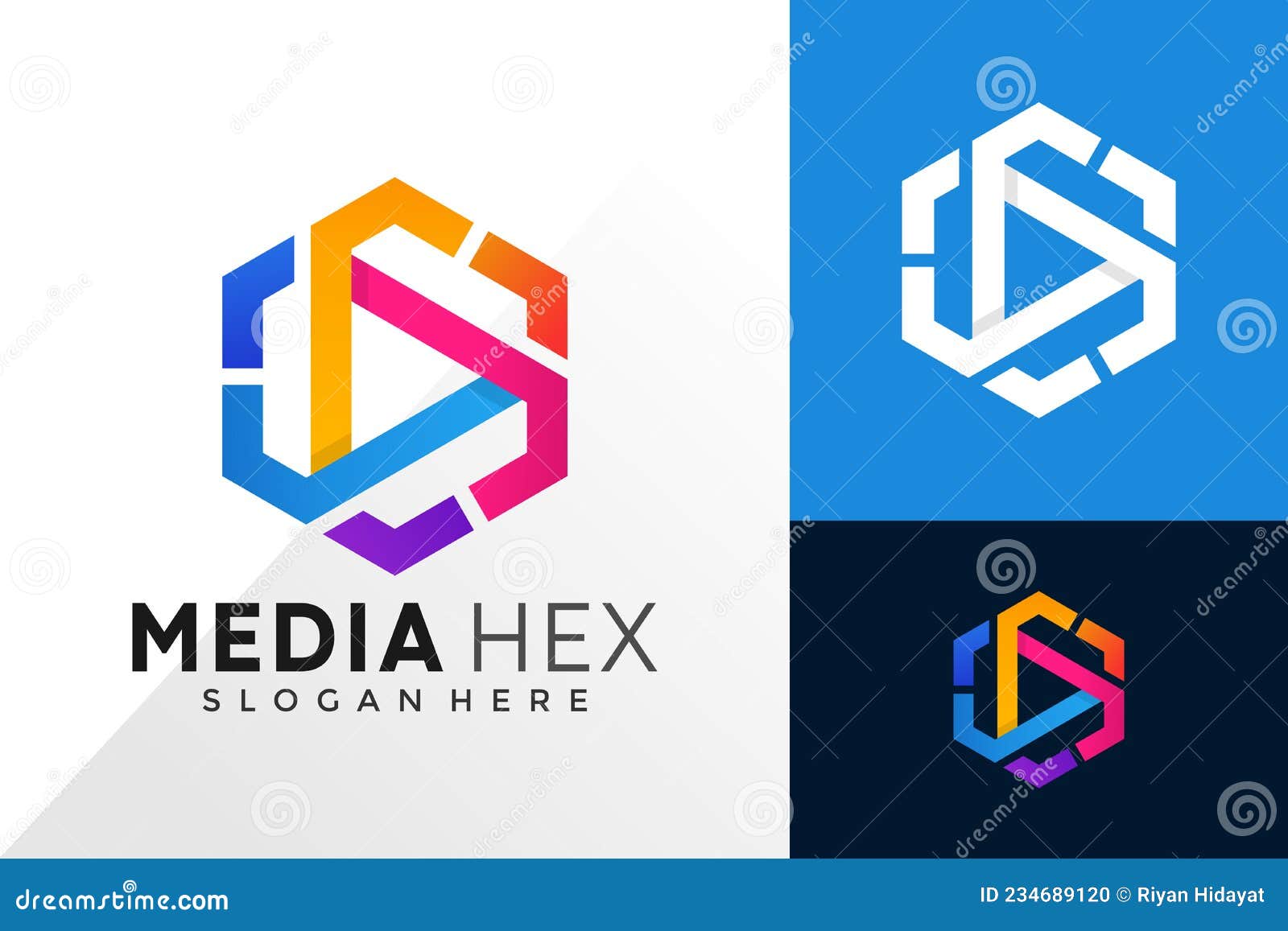Hexa Media Play Logo Design Vector Template Stock Vector - Illustration ...
