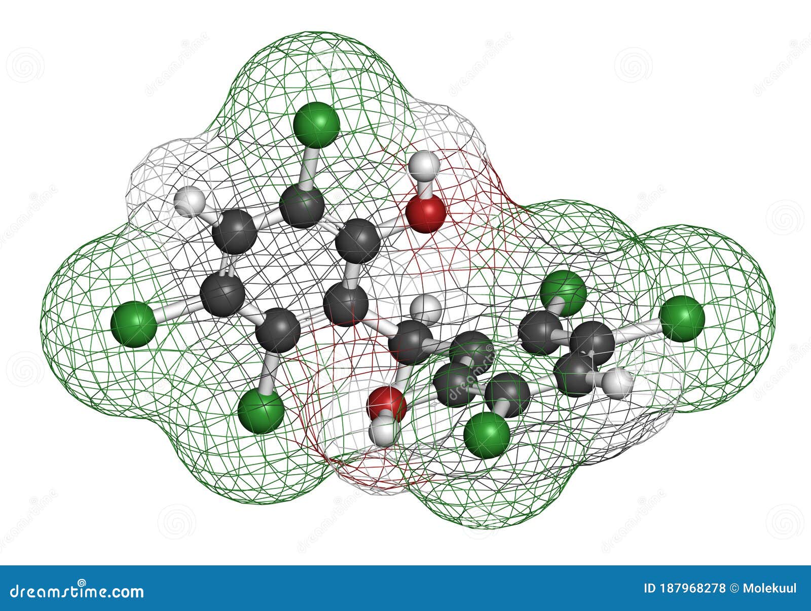 Hexachlorophene Disinfectant Molecule. 3D Rendering. Atoms are ...