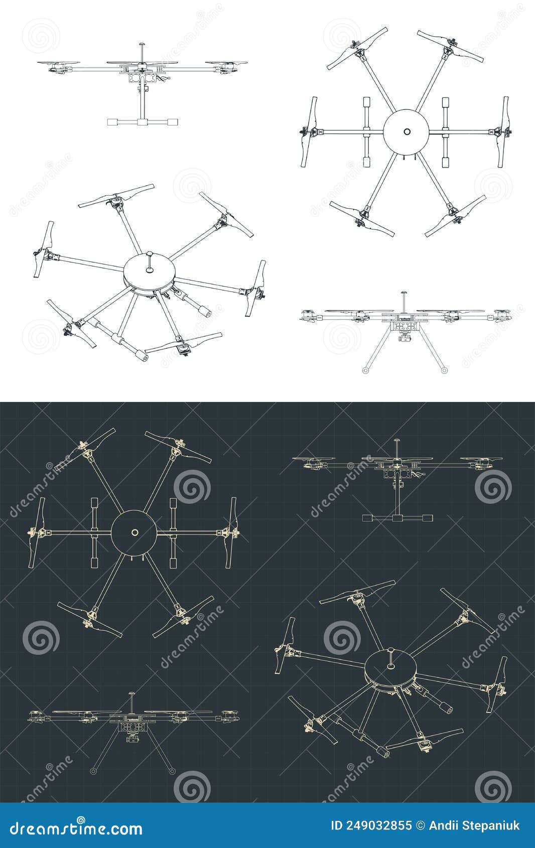 Hexacopter blueprints stock vector. Illustration of business - 249032855