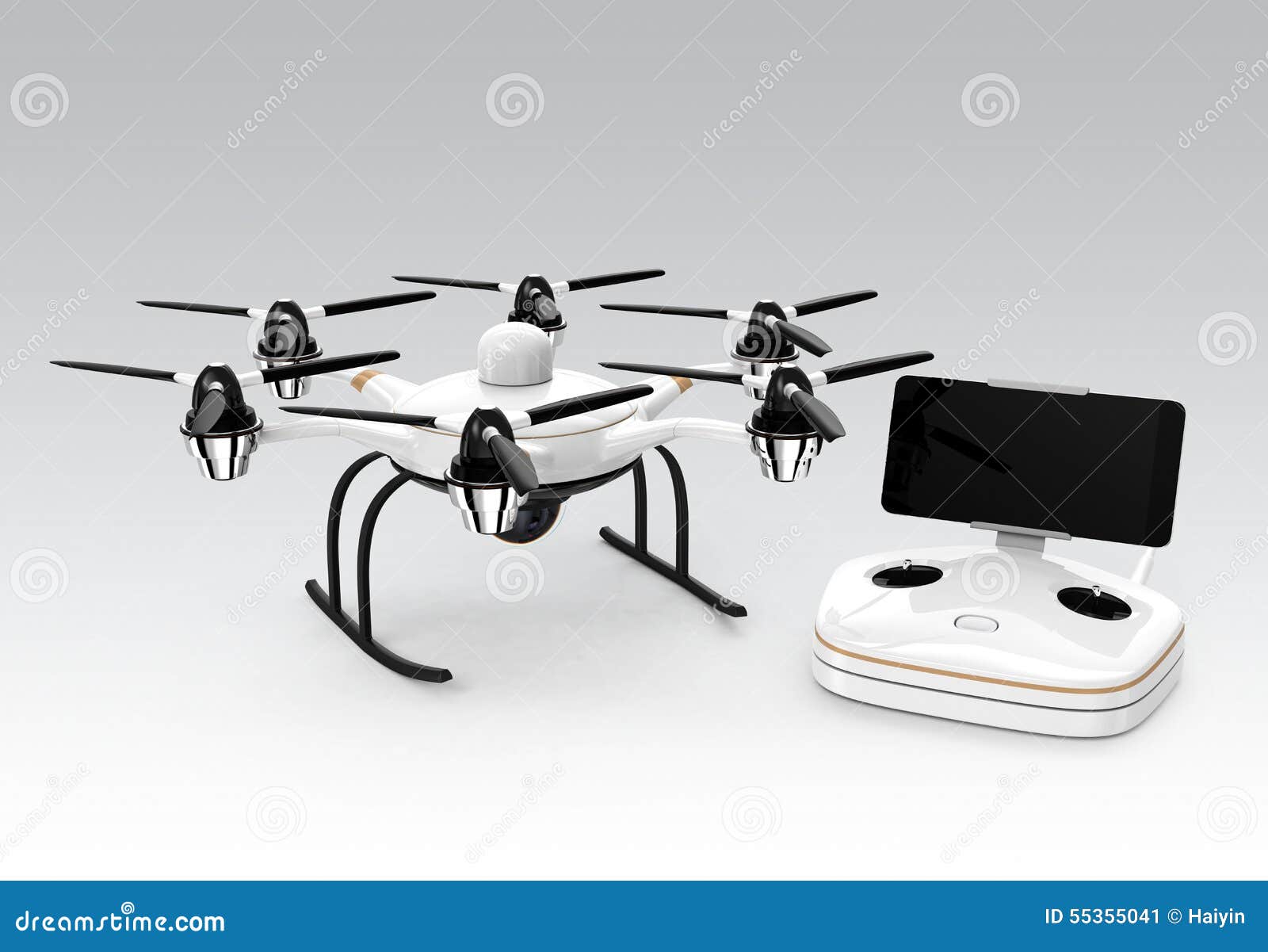 Hexacopter and Remote Controller on Gray Background Stock Illustration ...