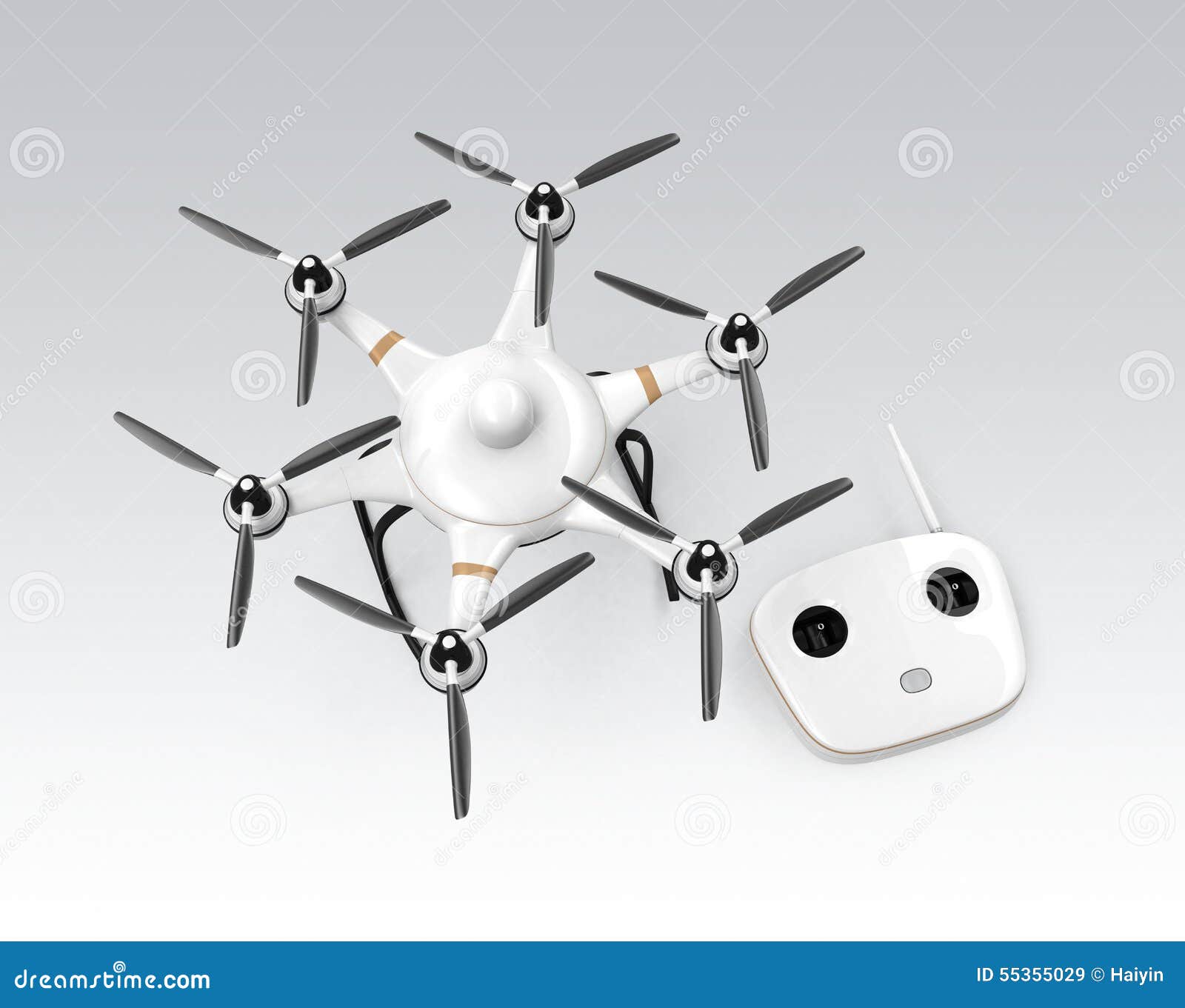Hexacopter and Remote Controller Isolated on Gray Background Stock ...