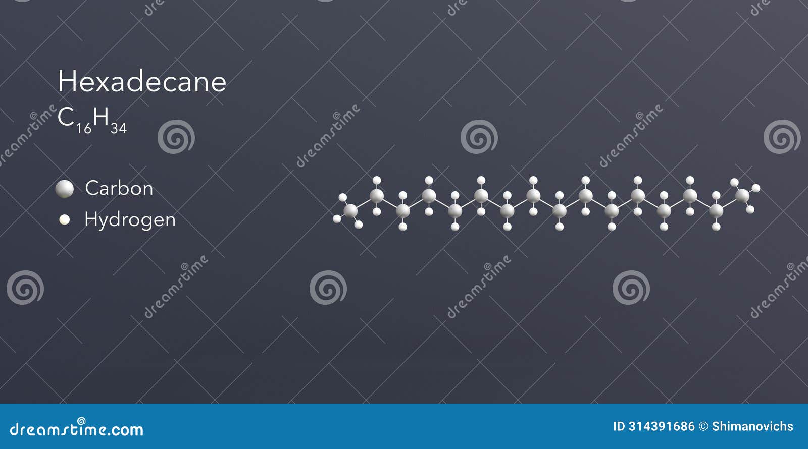 Hexadecane Molecule 3d Rendering, Flat Molecular Structure with ...