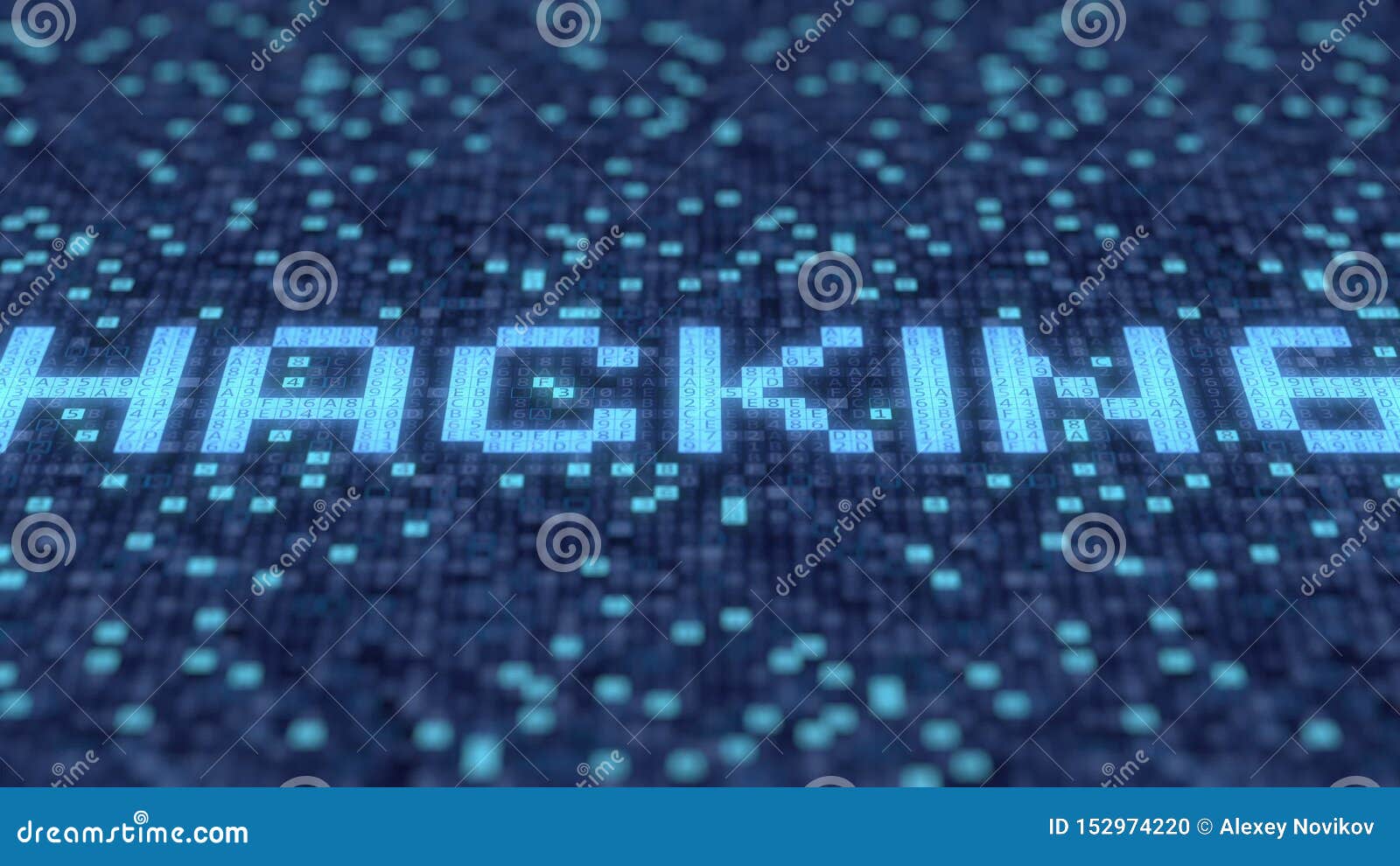 Hexadecimal Symbols on a Blue Computer Display Compose HACKING Word. Loopable 3D Animation Stock ...