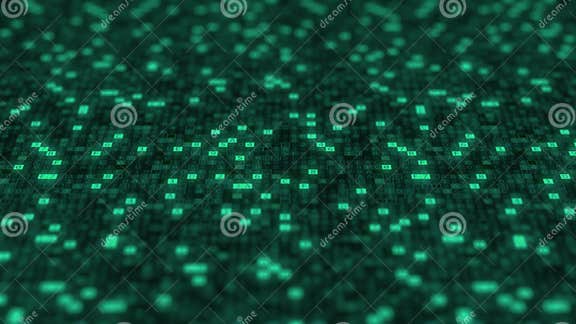 Hexadecimal Symbols Flashing on a Green Computer Screen. 3D Rendering ...