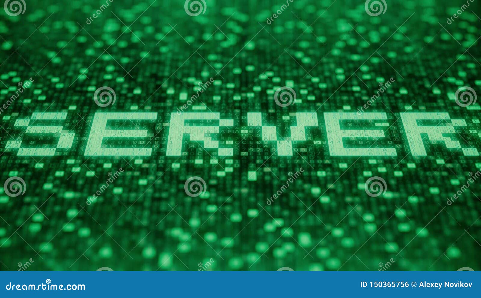 Flashing Hexadecimal Symbols on a Green Computer Screen Compose SERVER Word. Loopable 3D ...